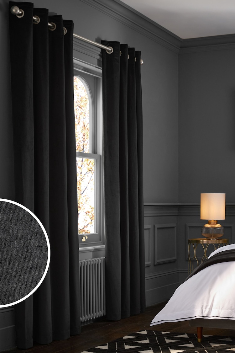 Buy Black Matte Velvet Blackout/Thermal Eyelet Curtains from the Next ...