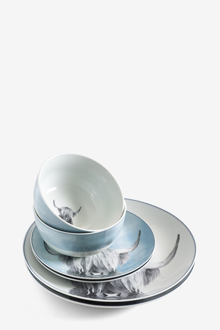 Buy Teal Blue Hamish The Highland Cow 12 Piece Dinner Set from the Next ...