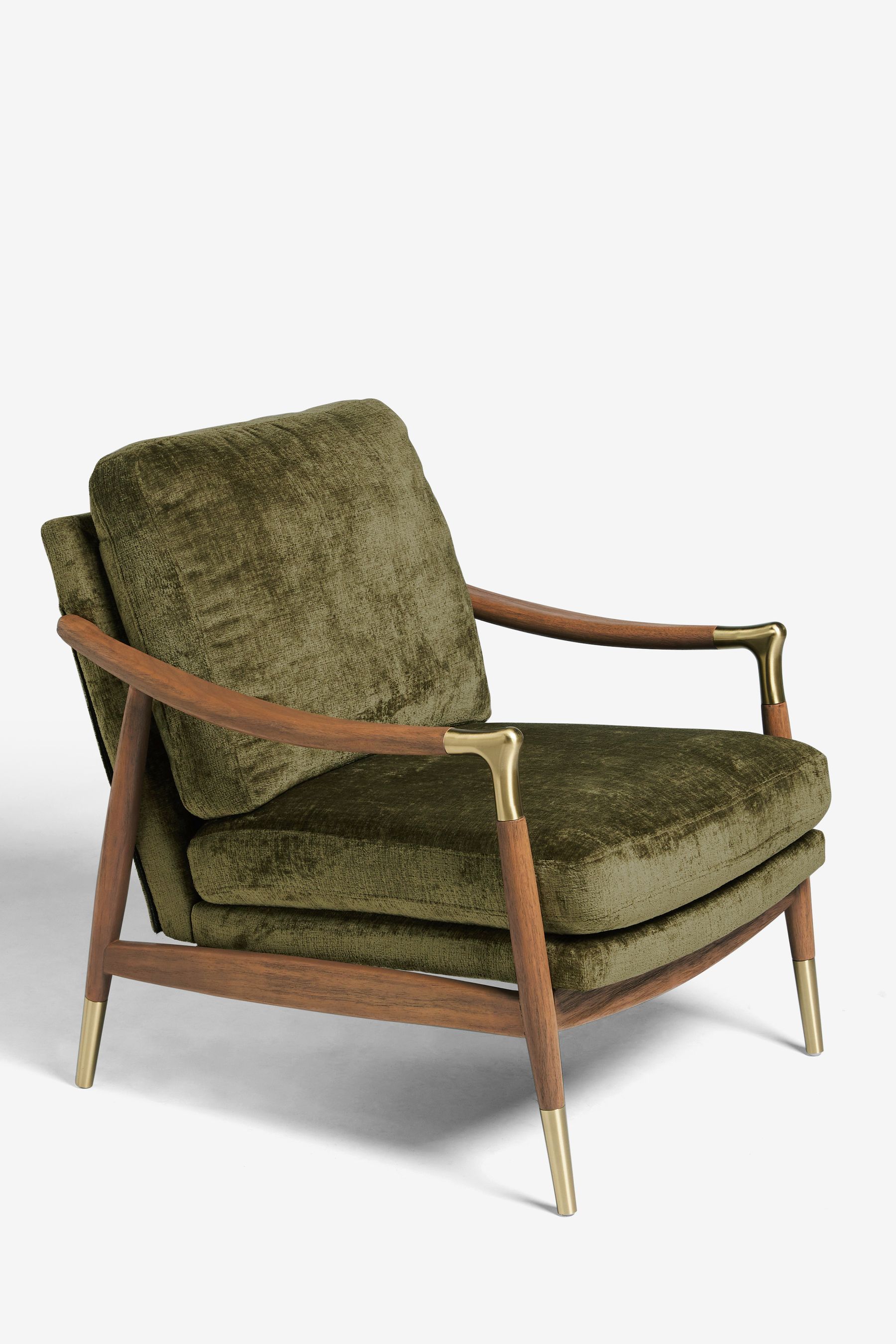Buy Plush Chenille Moss Green Flinton Wooden Walnut Effect Leg Accent ...