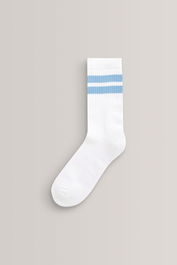 Buy White/Blue 5 Pack Cushioned Footbed Cotton Rich Ribbed Socks from ...