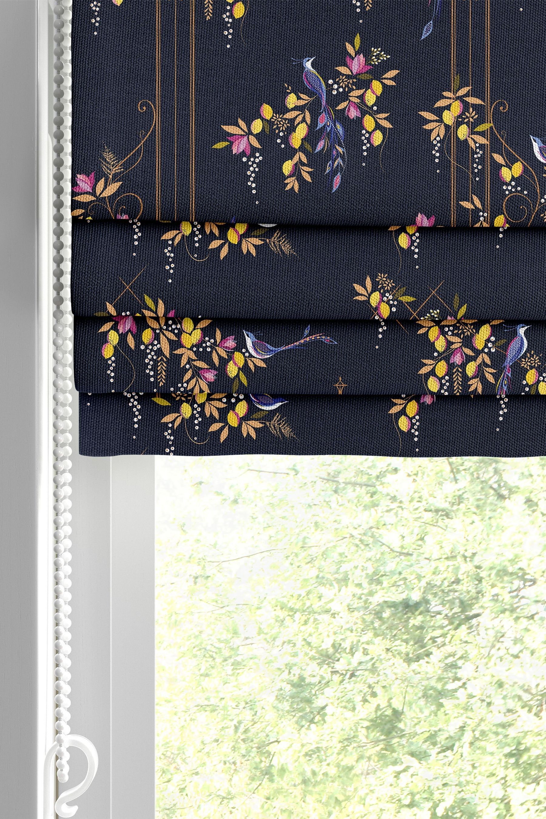 Buy Sara Miller Navy 100% Cotton Birds & Gate Made to Measure Roman ...