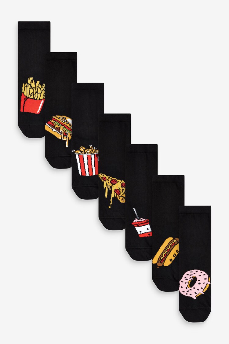 Buy Black Food Cotton Rich Socks 7 Pack from the Next UK online shop