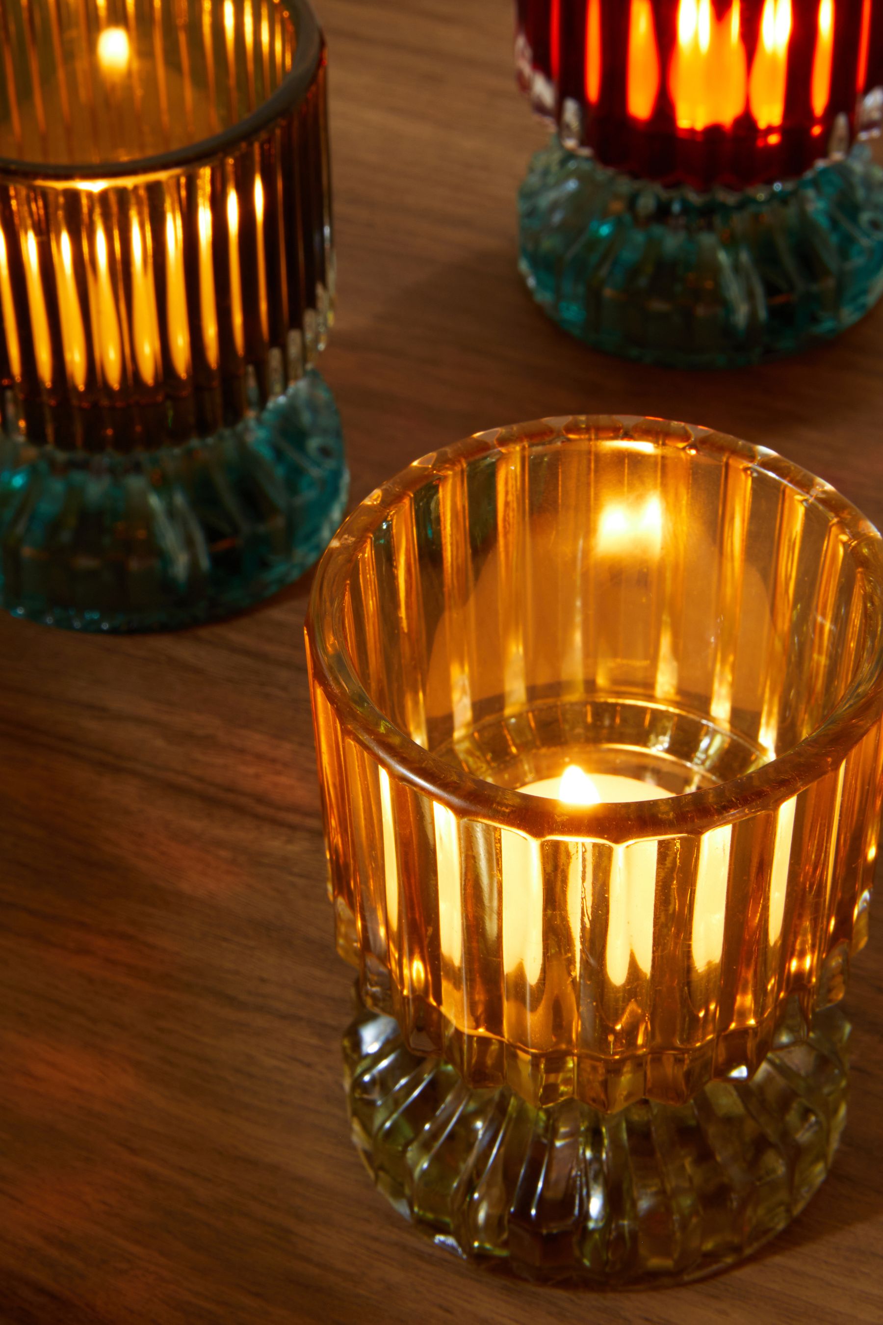 Buy Set of 3 Multi Ribbed Glass Tealight and Taper Candle Holders from ...