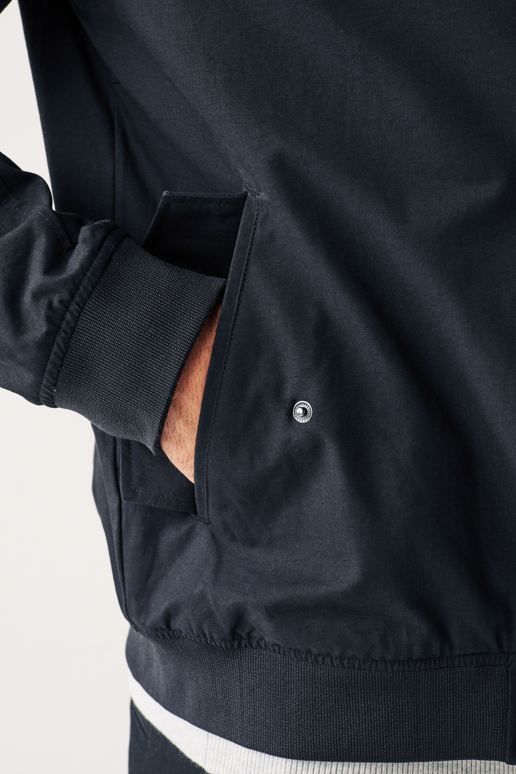 Buy Navy Blue Shower Resistant Check Lining Harrington Jacket from the ...