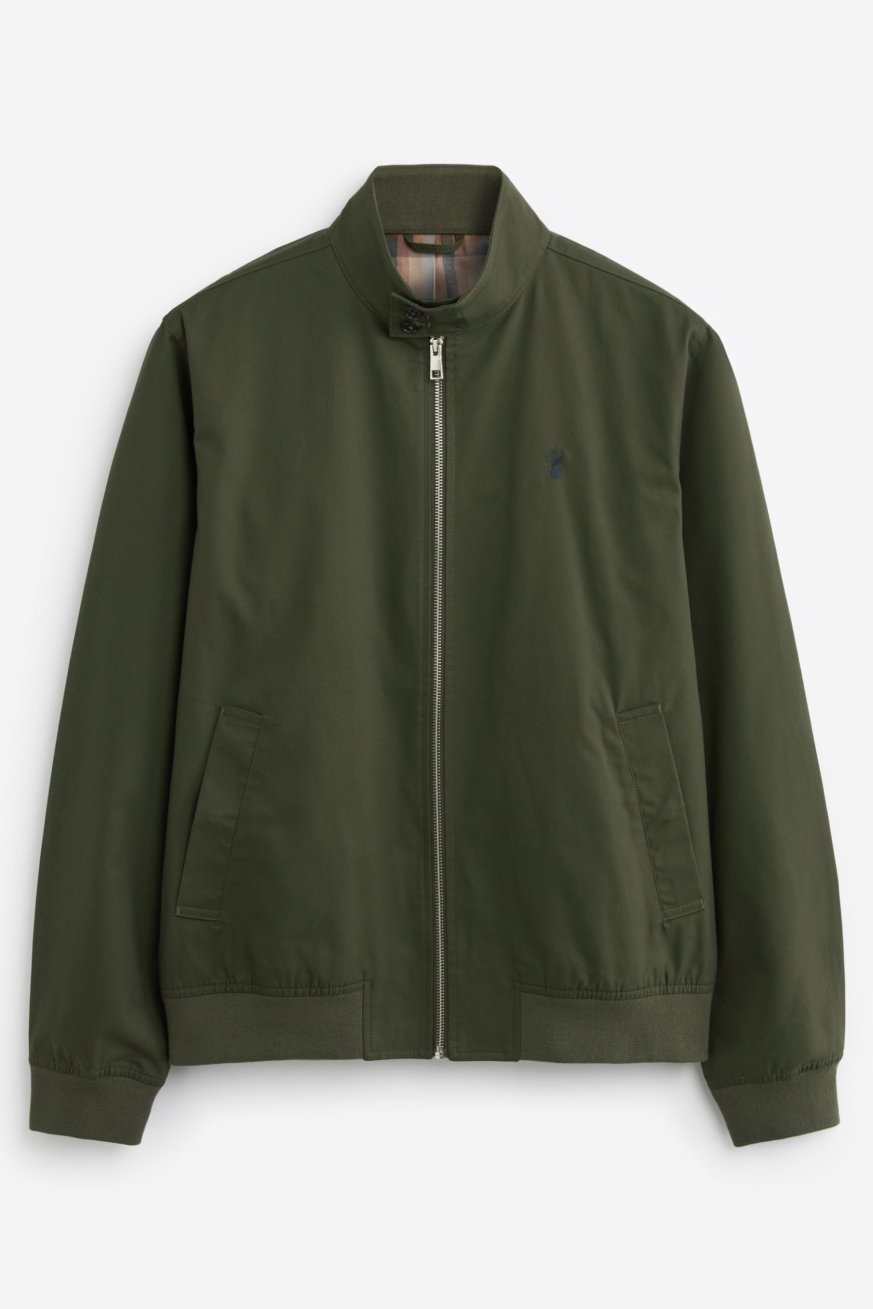 Buy Khaki Green Shower Resistant Check Lining Harrington Jacket from ...