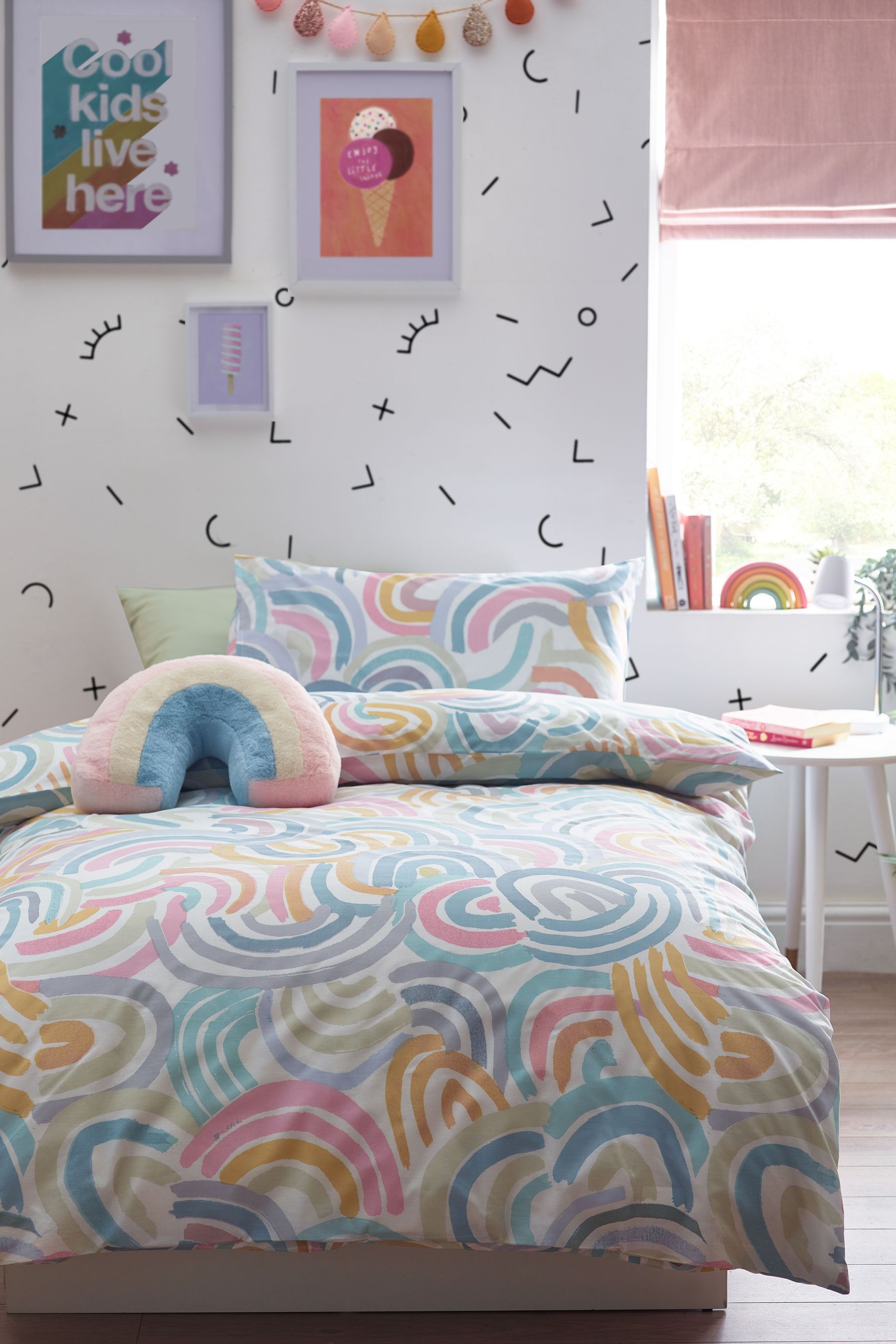 Buy Teal Blue Abstract Rainbow Printed Polycotton Duvet Cover and ...
