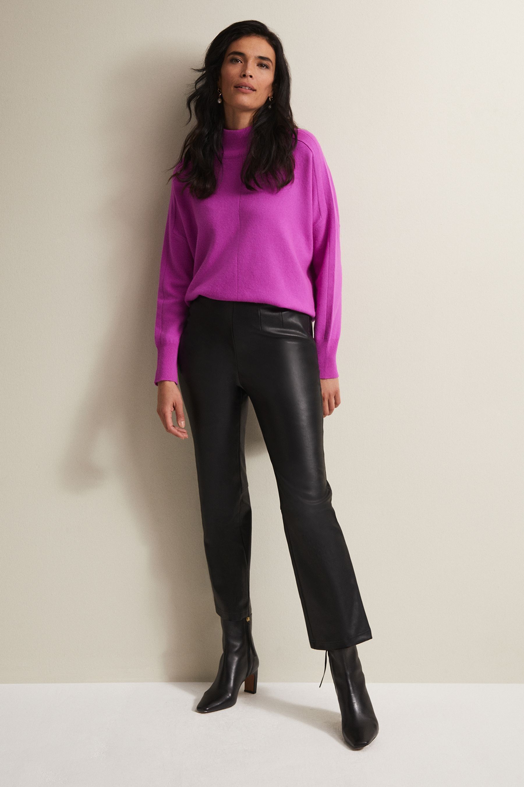 Buy Phase Eight Black Faux Leather Marielle Cropped Trousers from the ...