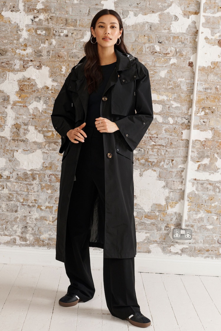 Buy Black Waterproof Trench Longline Coat from the Next UK online shop