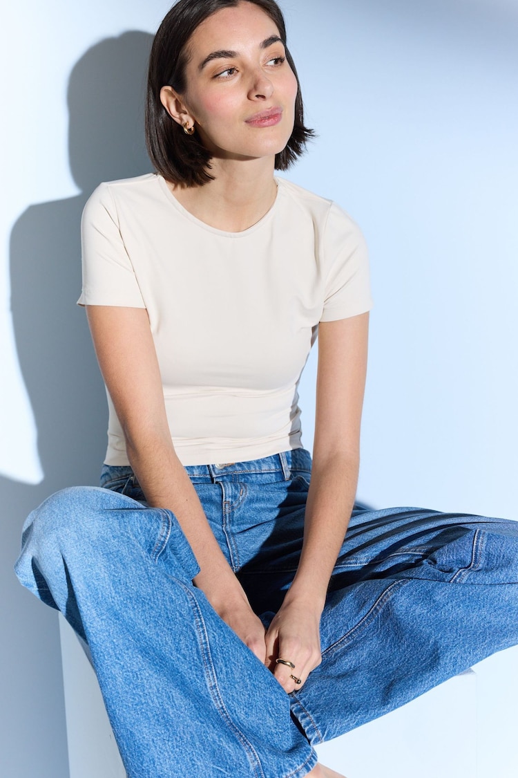 Buy Ecru/White Slim Fit Short Sleeve Soft Touch Polyamide T-Shirt from ...