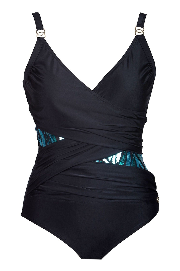 Buy Seaspray Black Sequin Draped Tummy Control Swimsuit from the Next ...