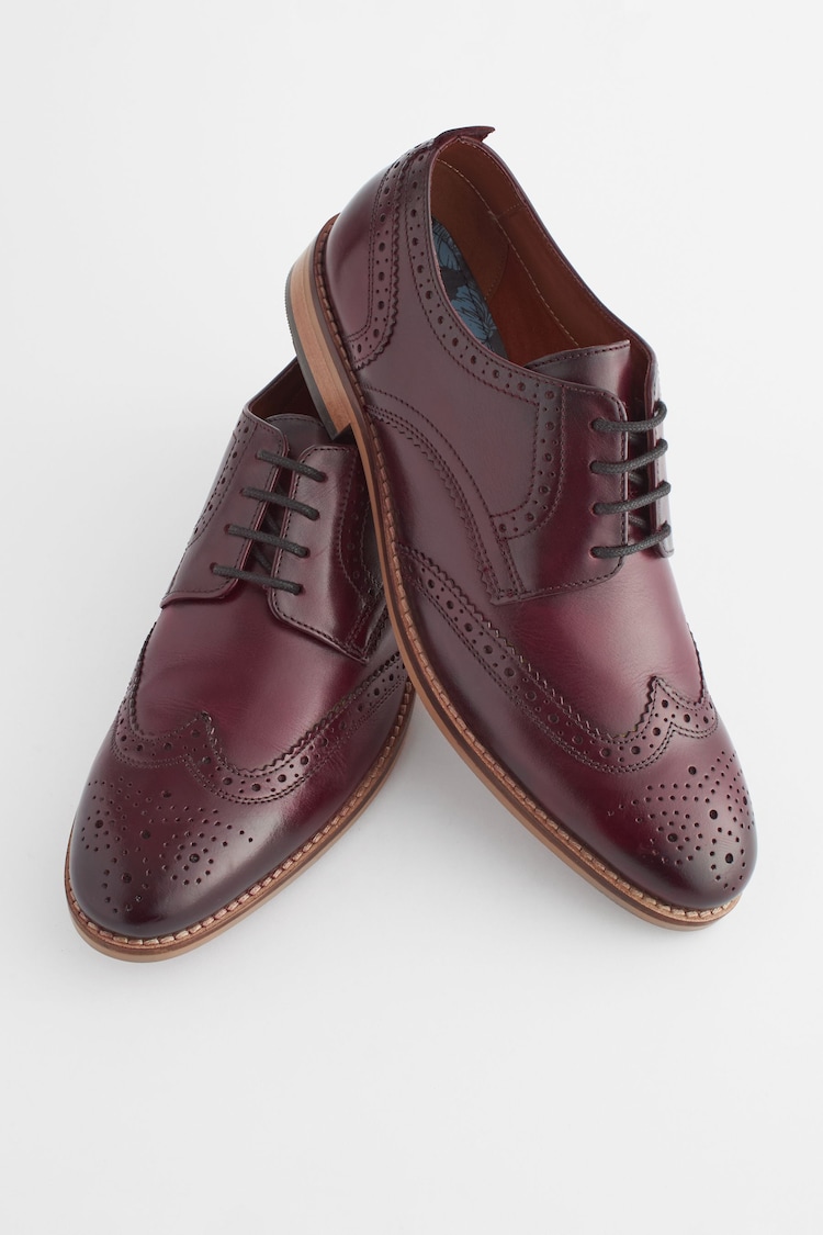 Buy Burgundy Red Regular Fit Leather Contrast Sole Brogue Shoes from ...
