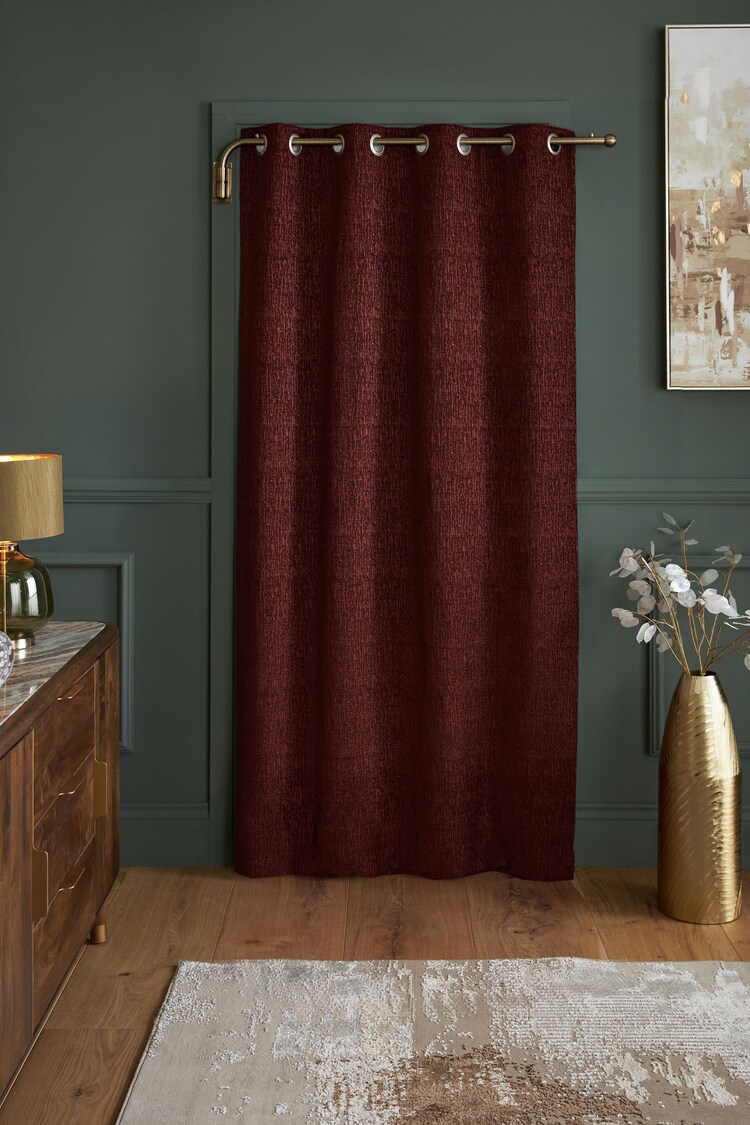 Buy Red Burgundy Heavyweight Chenille Super Thermal Eyelet Door Curtain ...