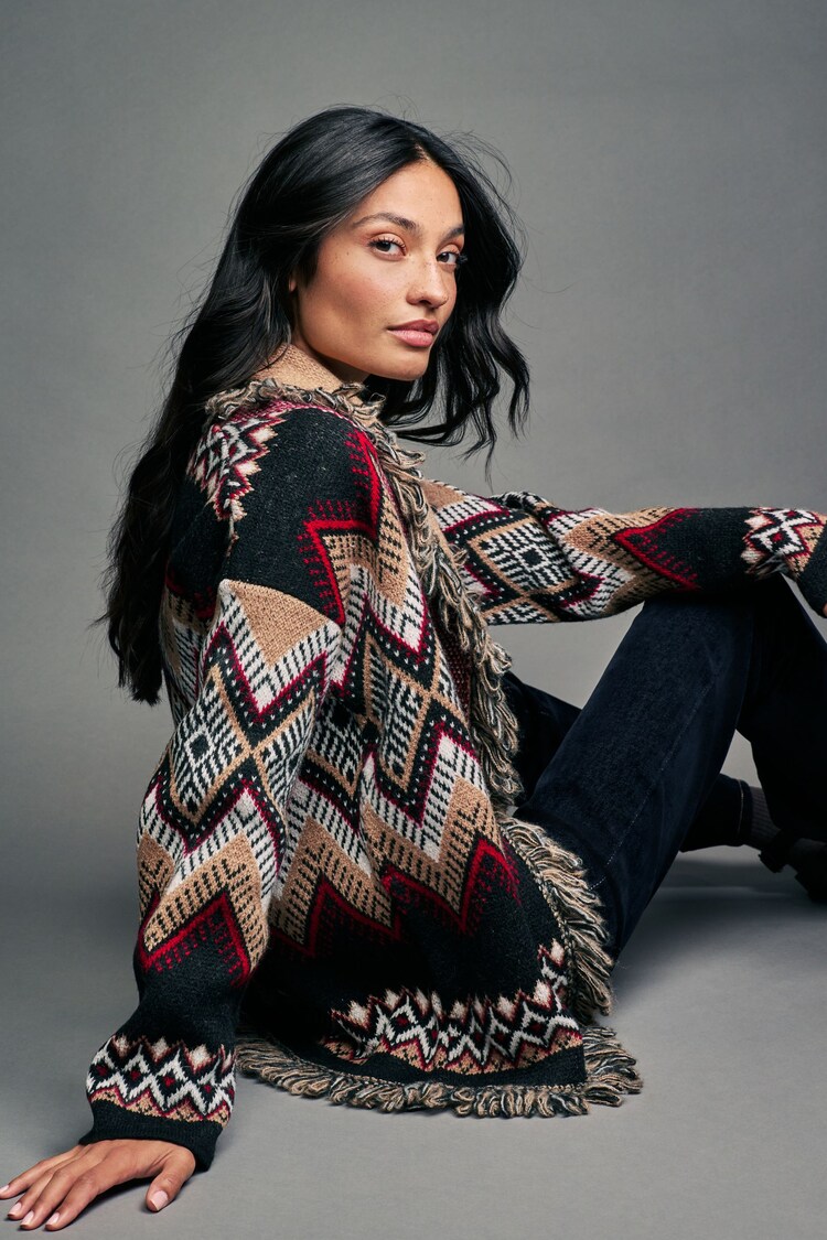 Buy Multi Patterned Soft Touch Fringe Knitted Wrap Cardigan from the ...