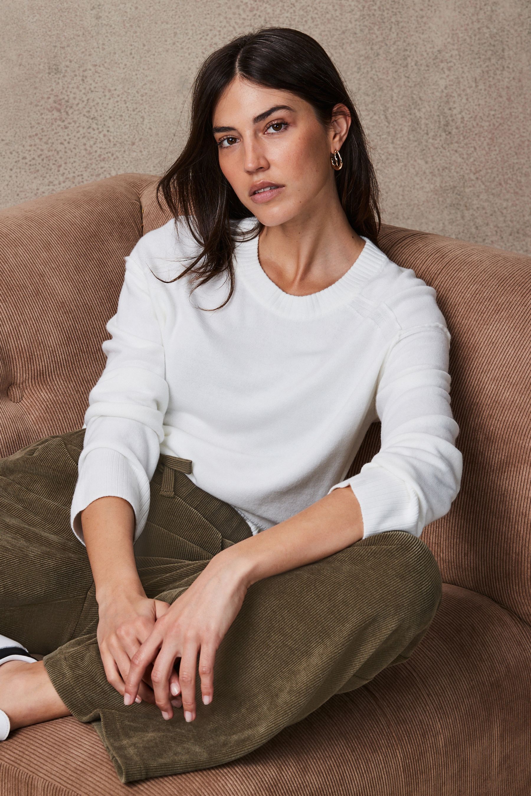 Buy Ecru White Soft Touch Pattern Knitted Cosy Crew Neck Jumper from ...