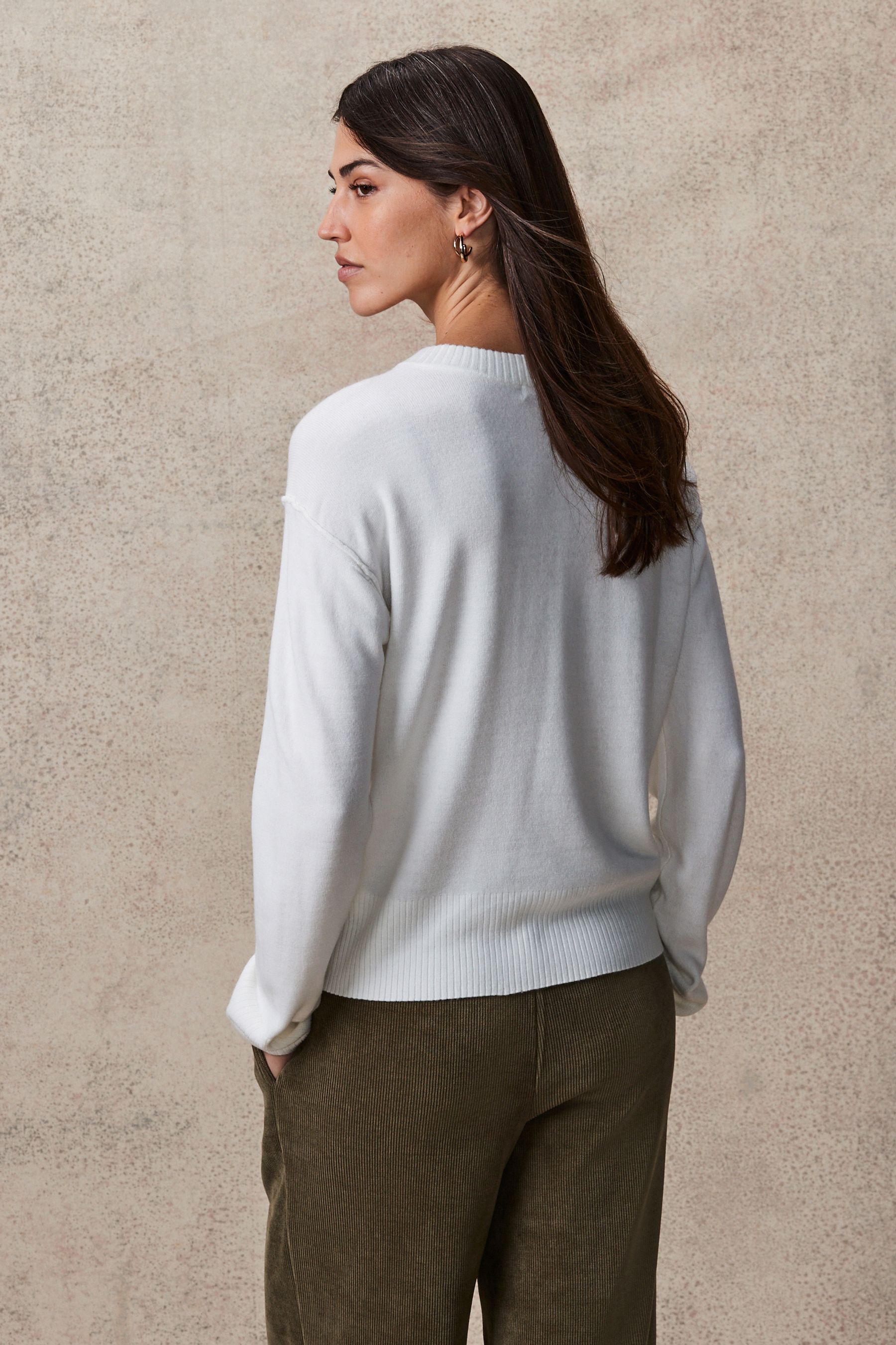 Buy Ecru White Soft Touch Pattern Knitted Cosy Crew Neck Jumper from ...