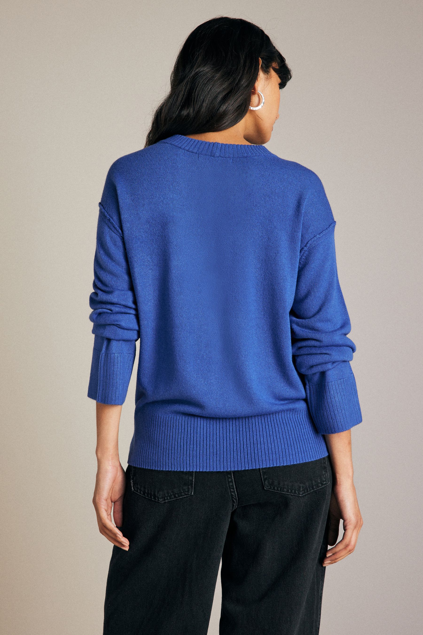 Buy Cobalt Blue Soft Touch Pattern Knitted Cosy Crew Neck Jumper from ...