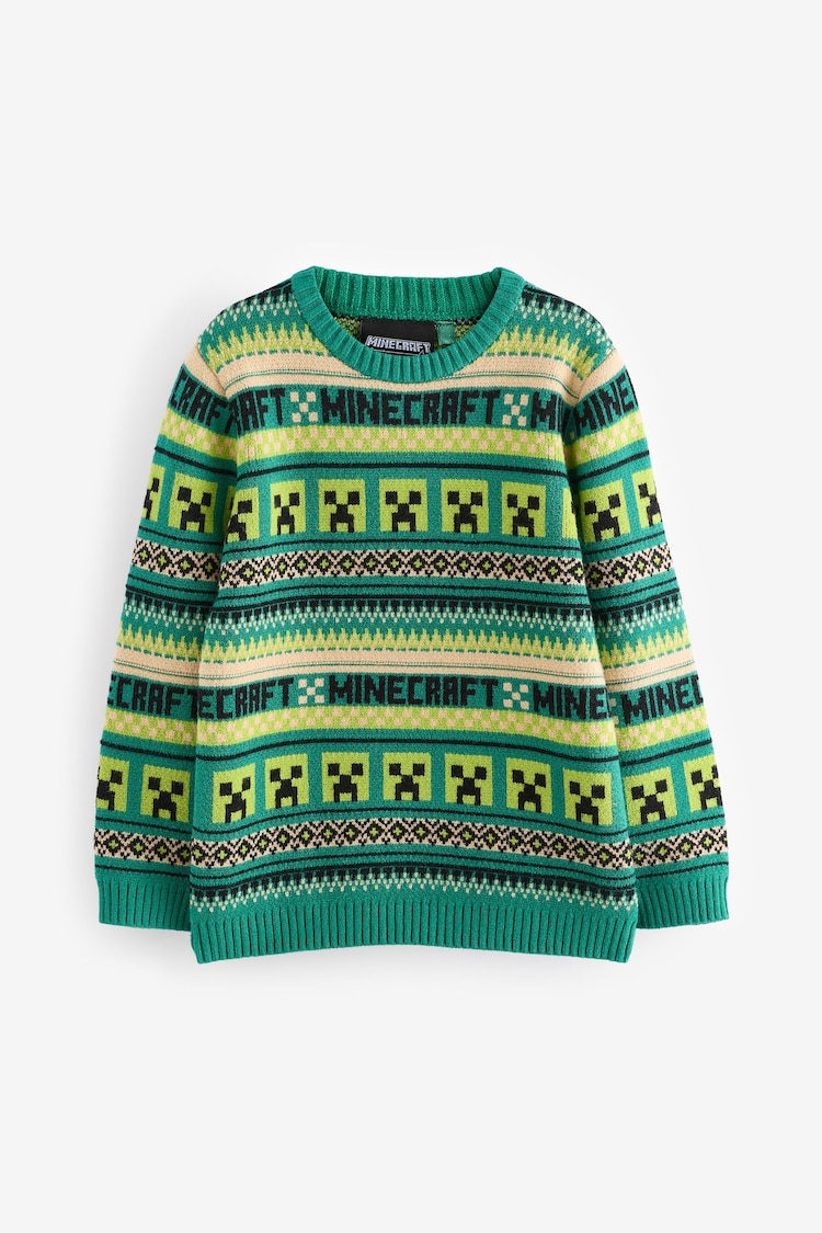 Buy Green Minecraft Christmas Fairisle Pattern Crew Neck Jumper (3 ...