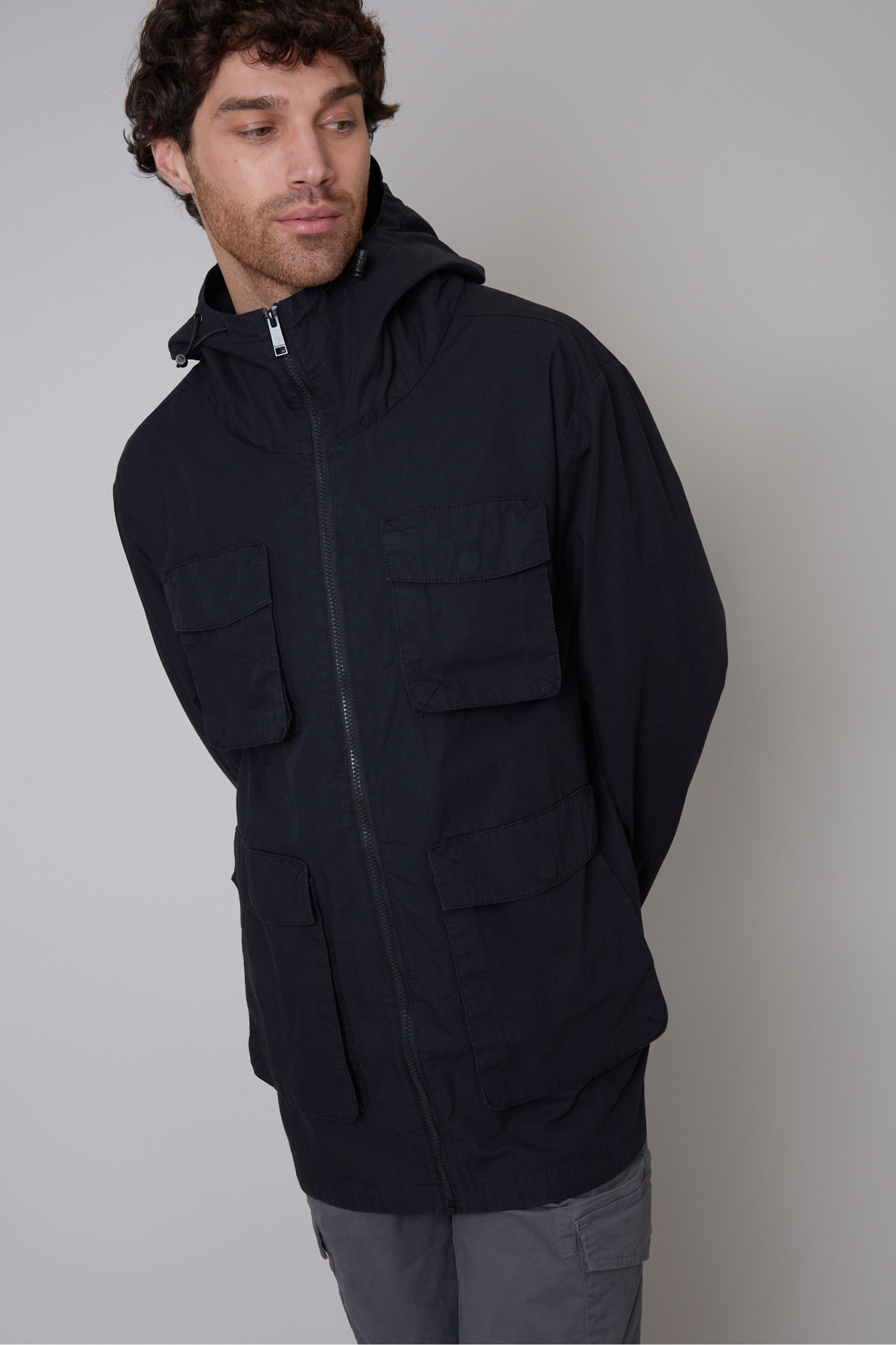 Buy Threadbare Black Longline Hooded Utility Detail Field 100% Cotton ...