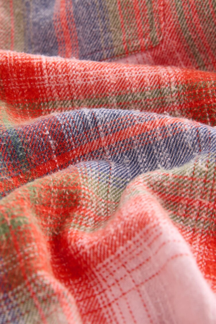 Buy Pink Checked 100% Cotton Long Sleeve Frayed Hem Shacket from the ...