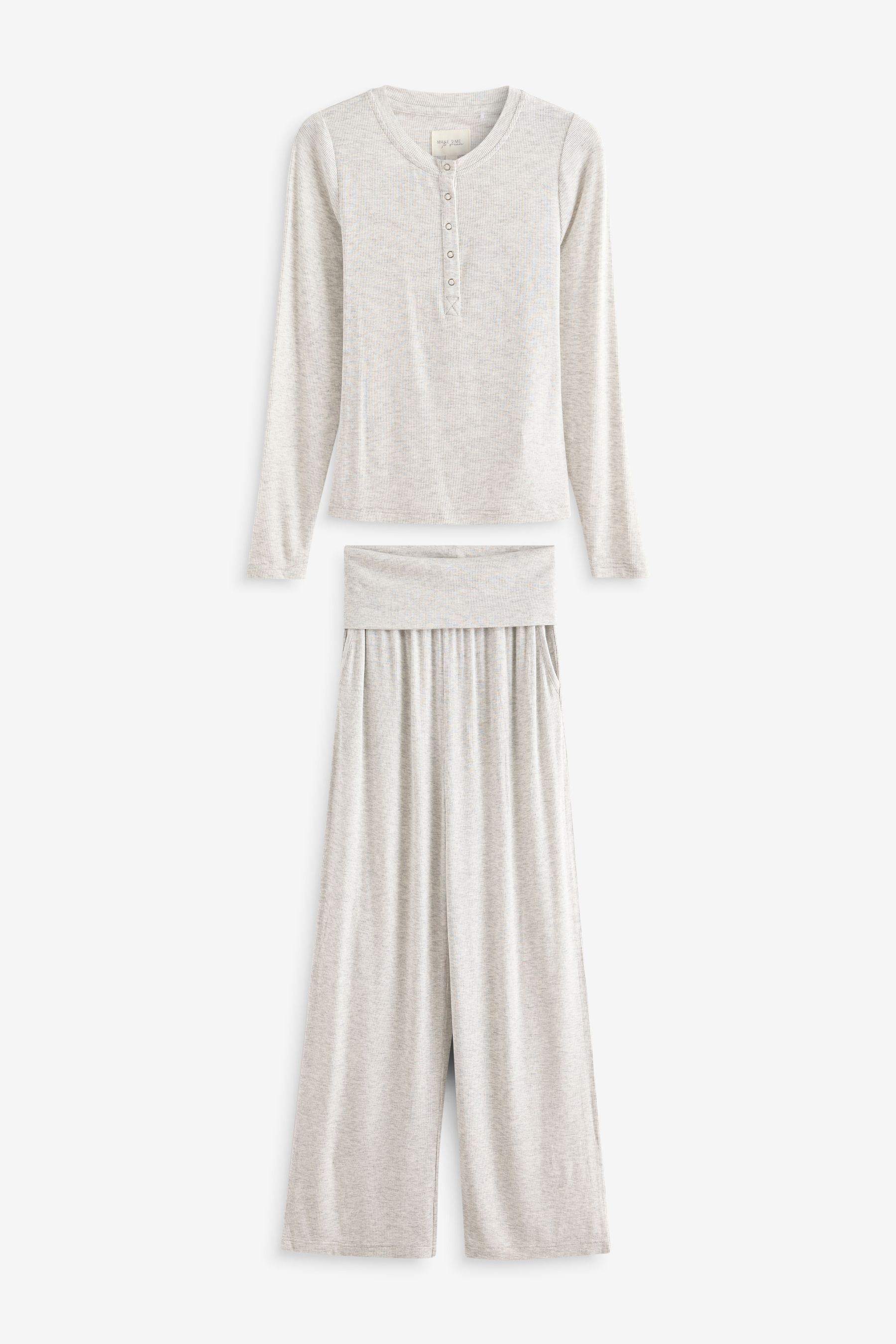 Buy Grey Ribbed Long Sleeve Pyjamas from the Next UK online shop