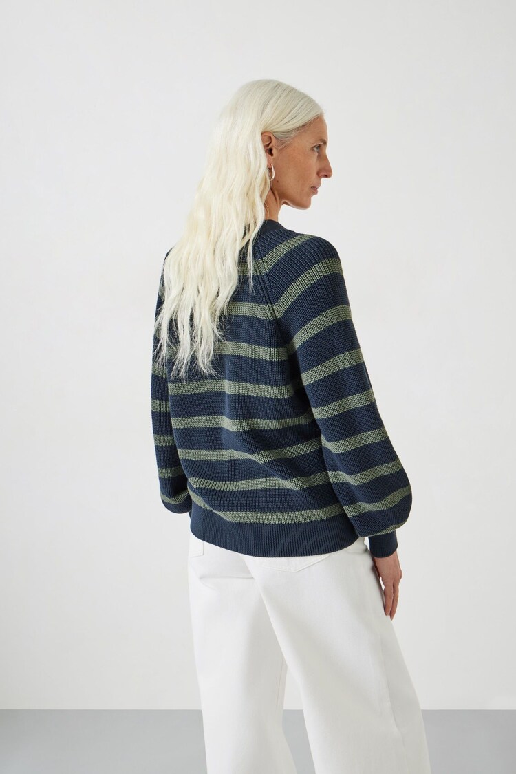 Buy Hush Blue 100% Cotton Rae Striped Button Through Cardigan from the ...