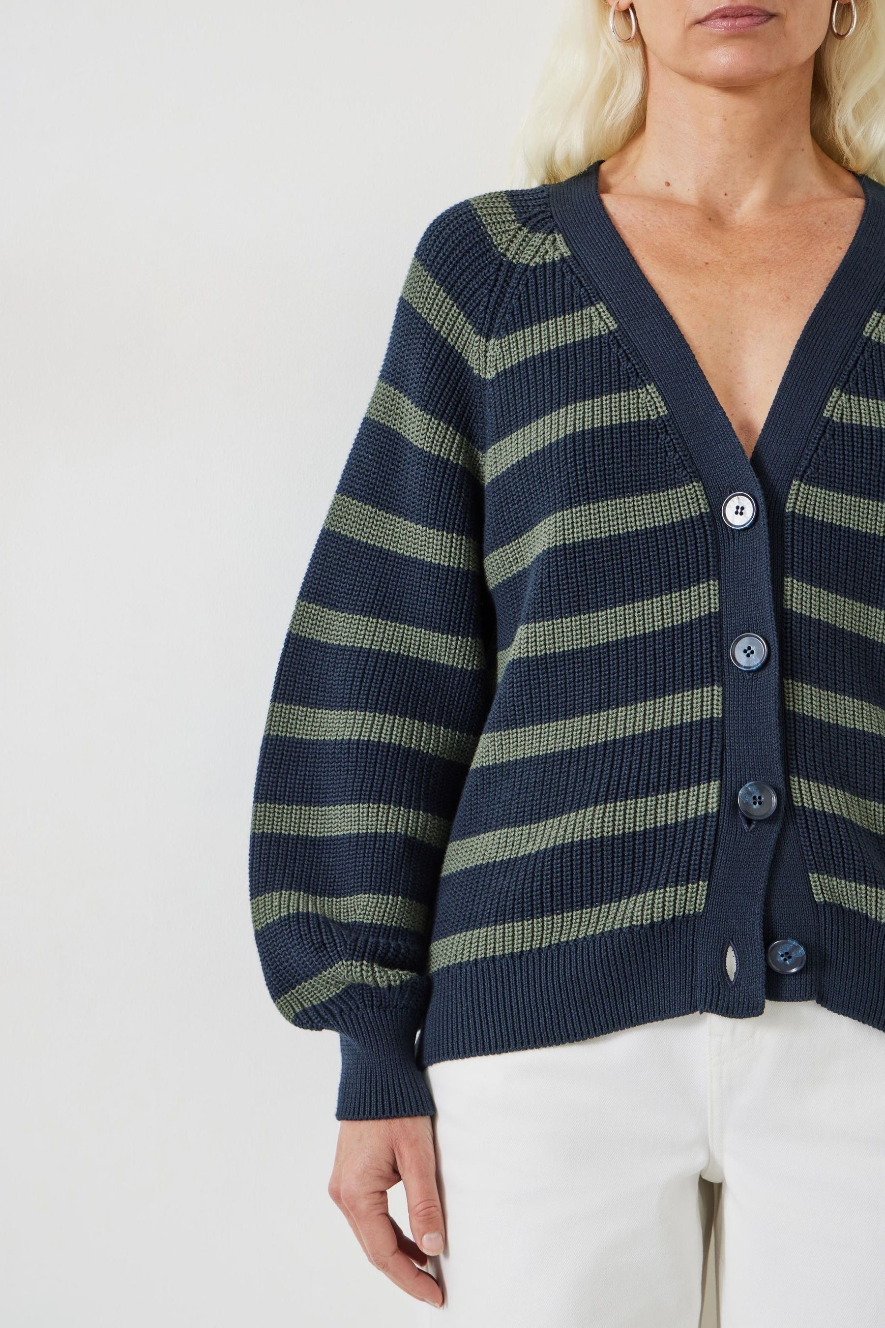 Buy Hush Blue 100% Cotton Rae Striped Button Through Cardigan from the ...