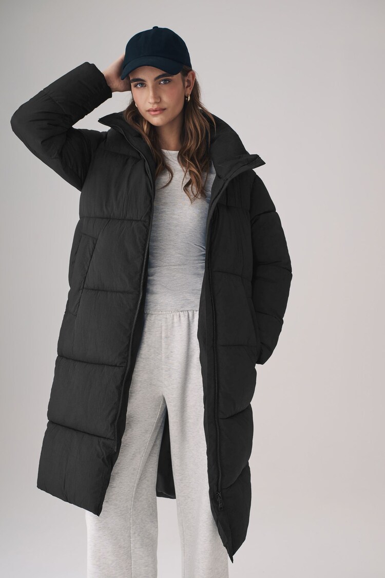 Buy The Set Black Hooded Longline Padded Coat from the Next UK online shop