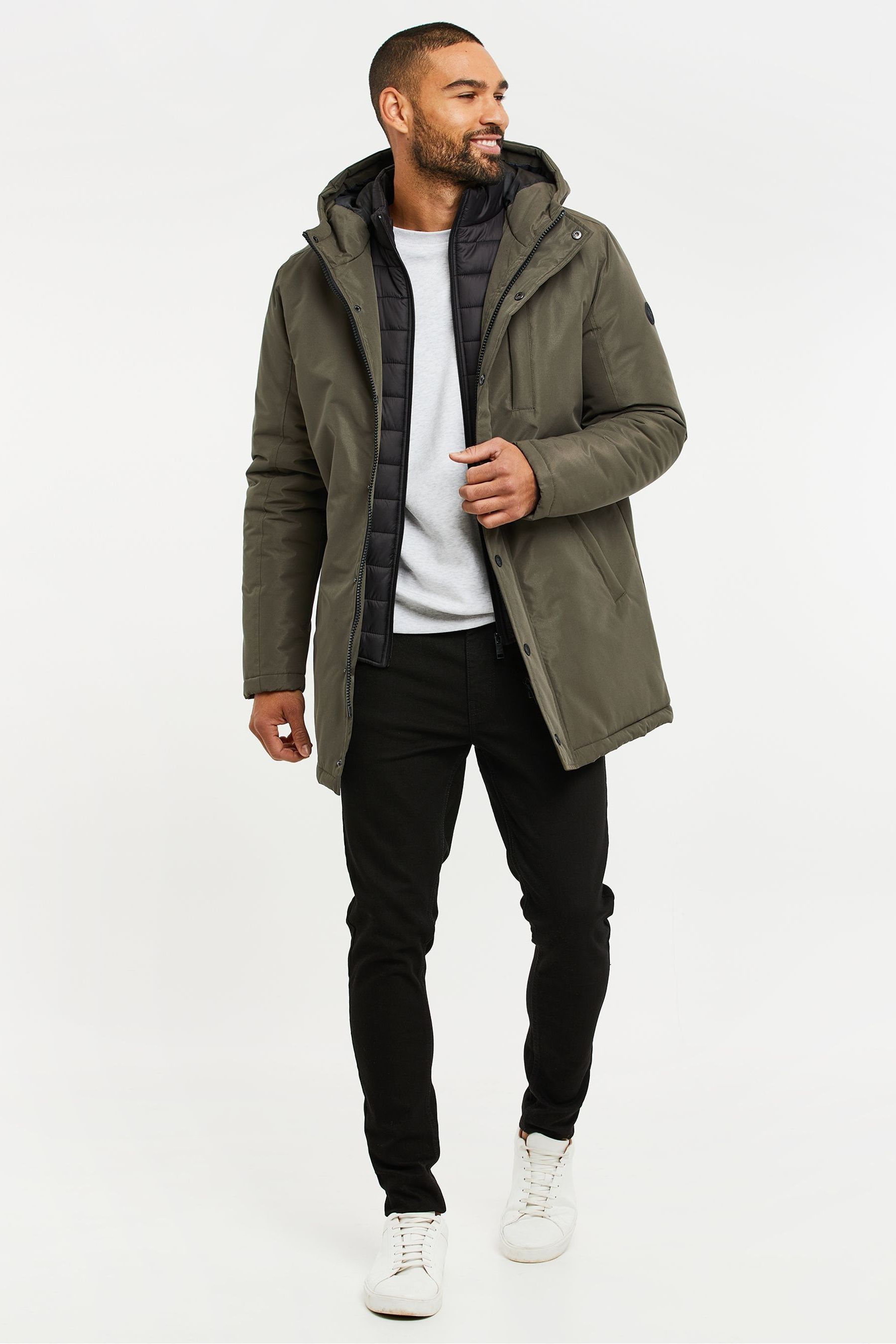 Buy Threadbare Green Showerproof Mock Layer Hooded Raincoat from the ...