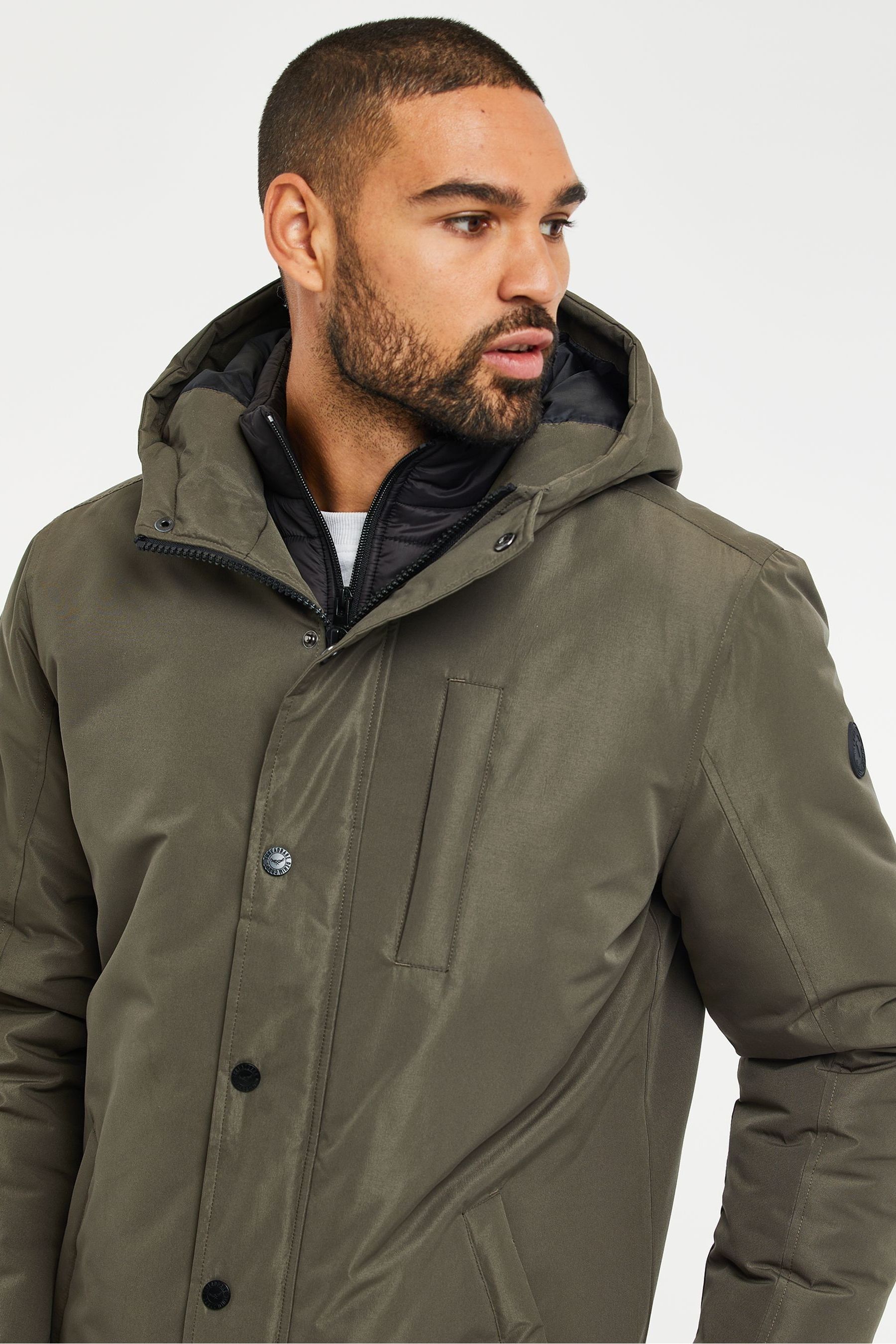 Buy Threadbare Green Showerproof Mock Layer Hooded Raincoat from the ...