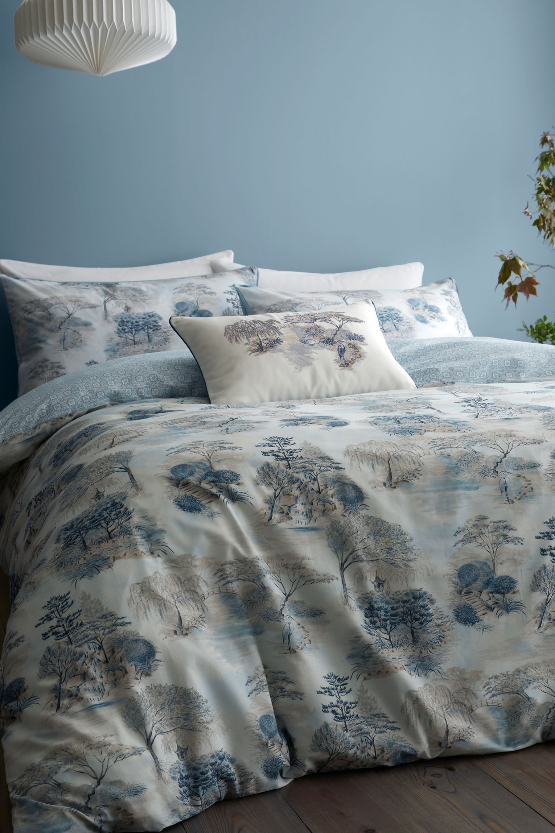 Buy RHS Sea spray Blue Japanese Garden 100% Cotton Duvet Cover Set from ...