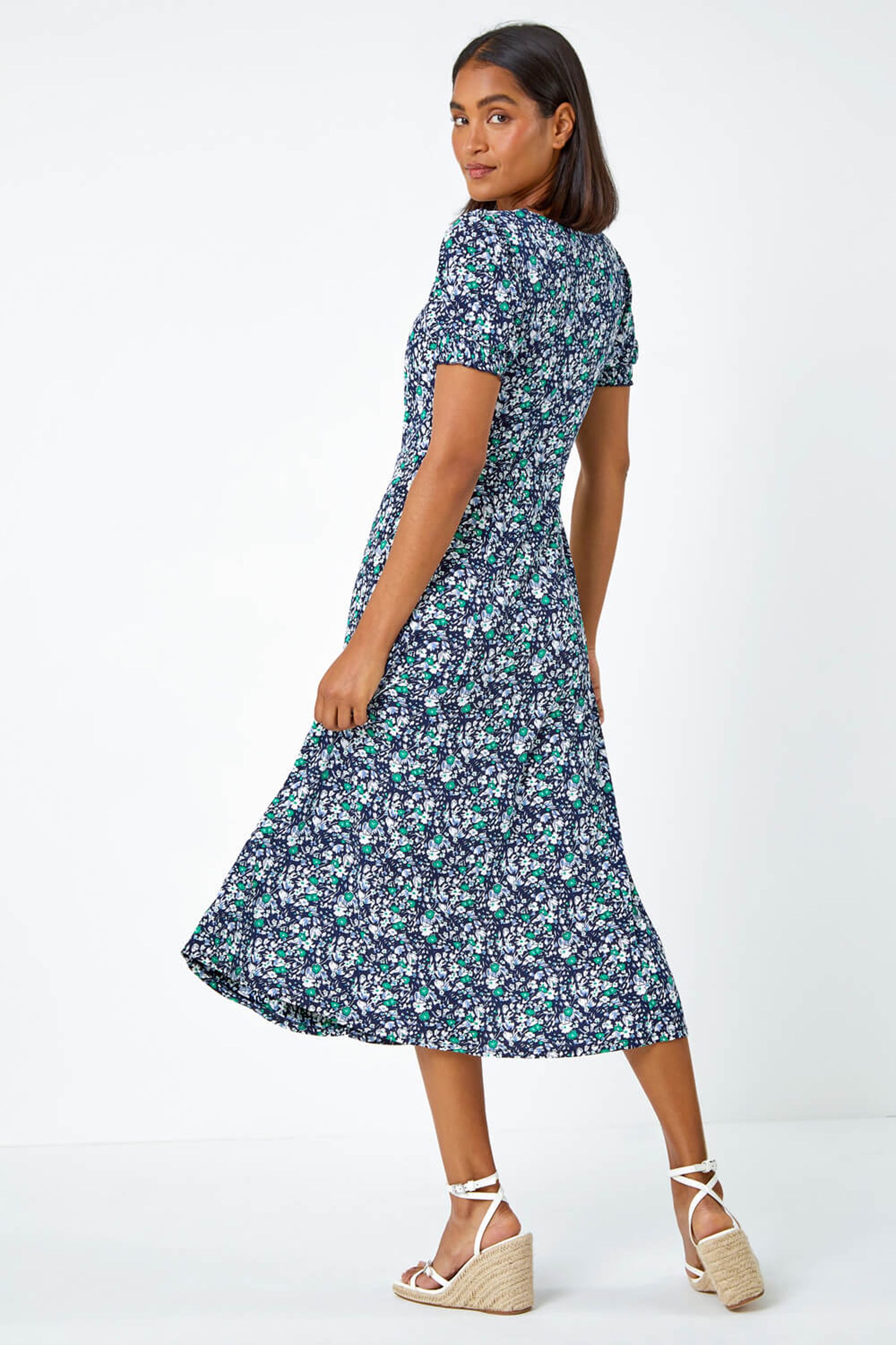 Buy Roman Green Ditsy Floral Ruched Maxi Dress from the Next UK online shop