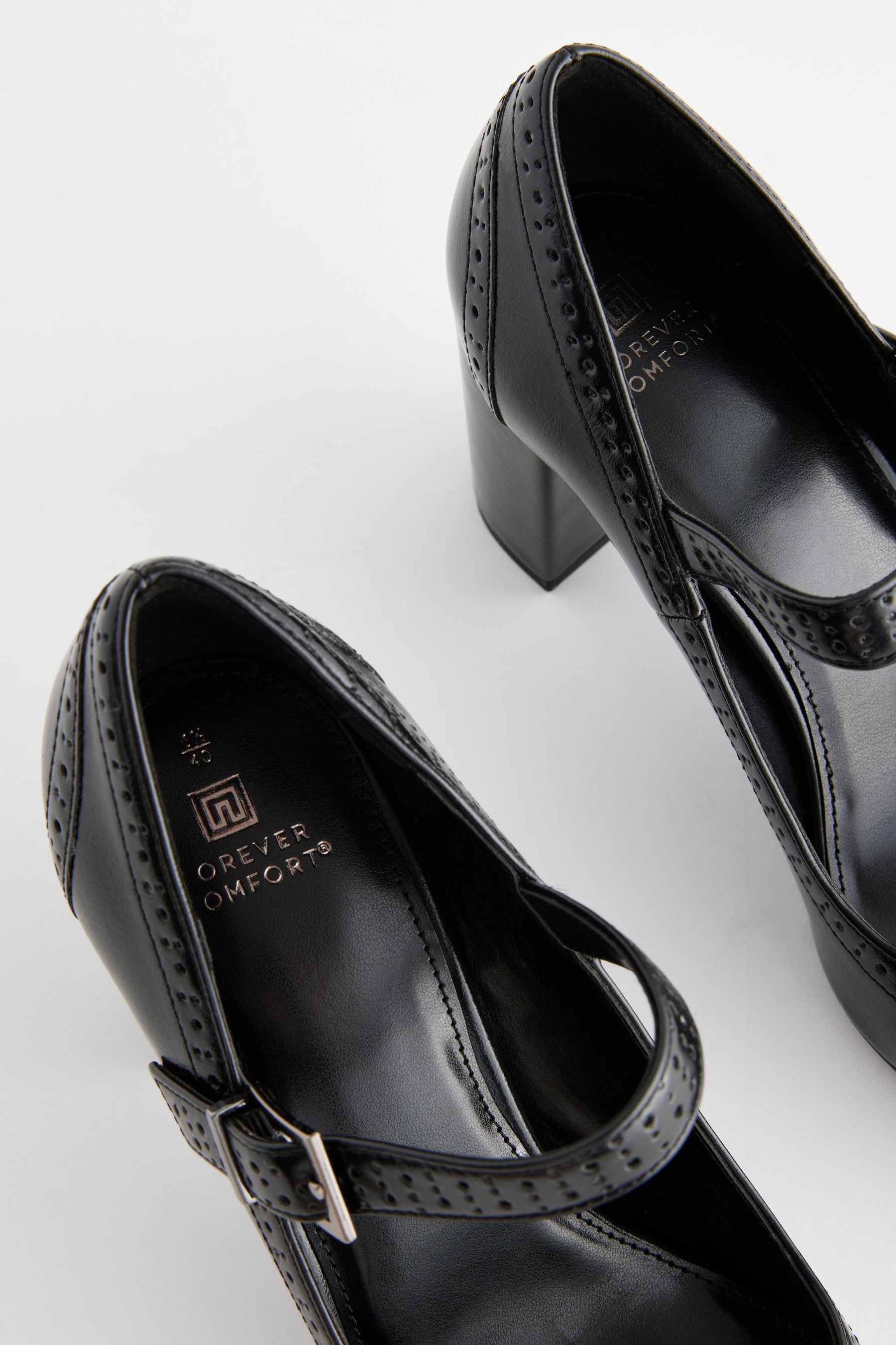 Buy Black Extra Wide Fit Forever Comfort® Brogue Round Toe Block Heel ...