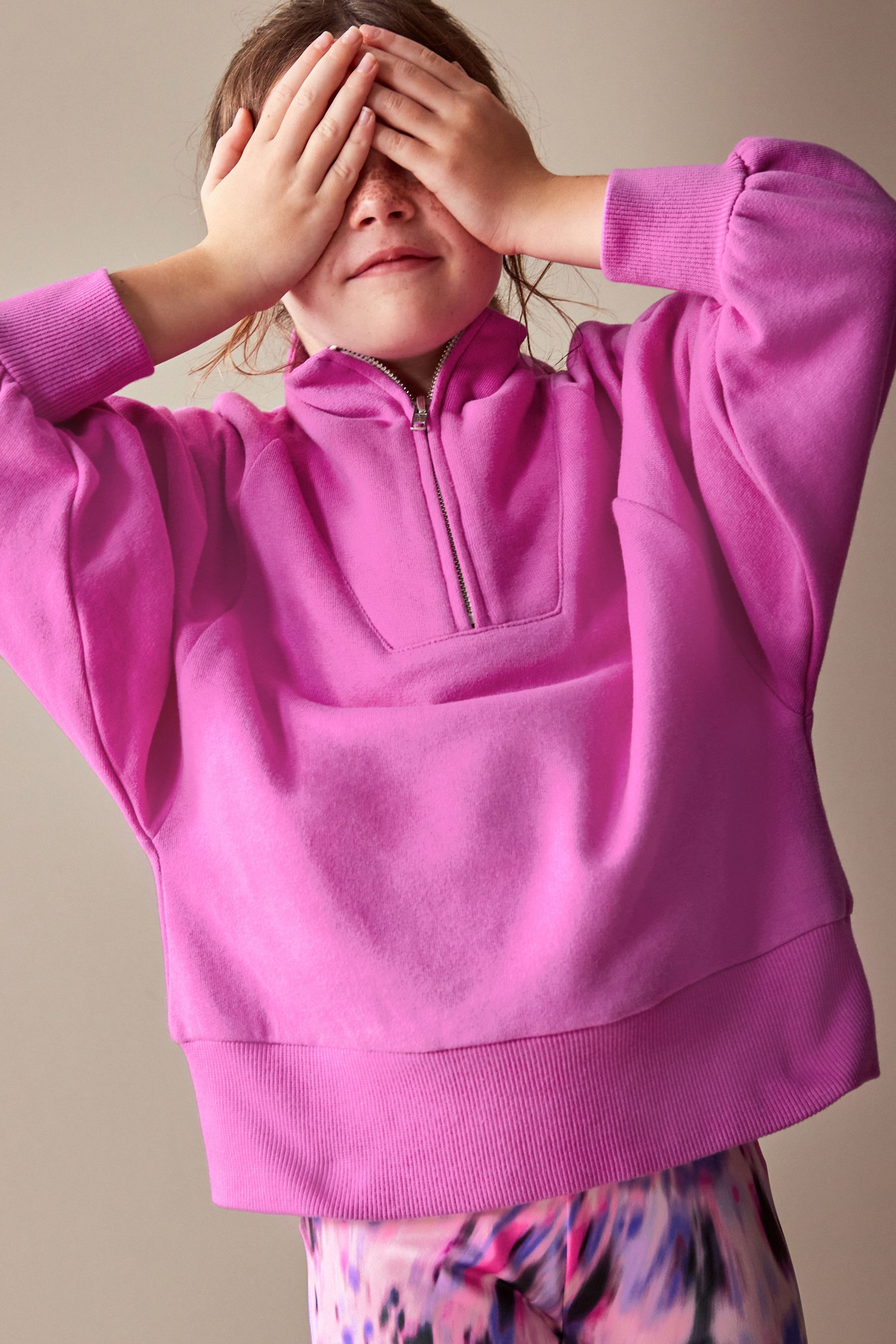 Buy Bright Pink Half Zip Crew Sweatshirt And Leggings Set (3-16yrs ...