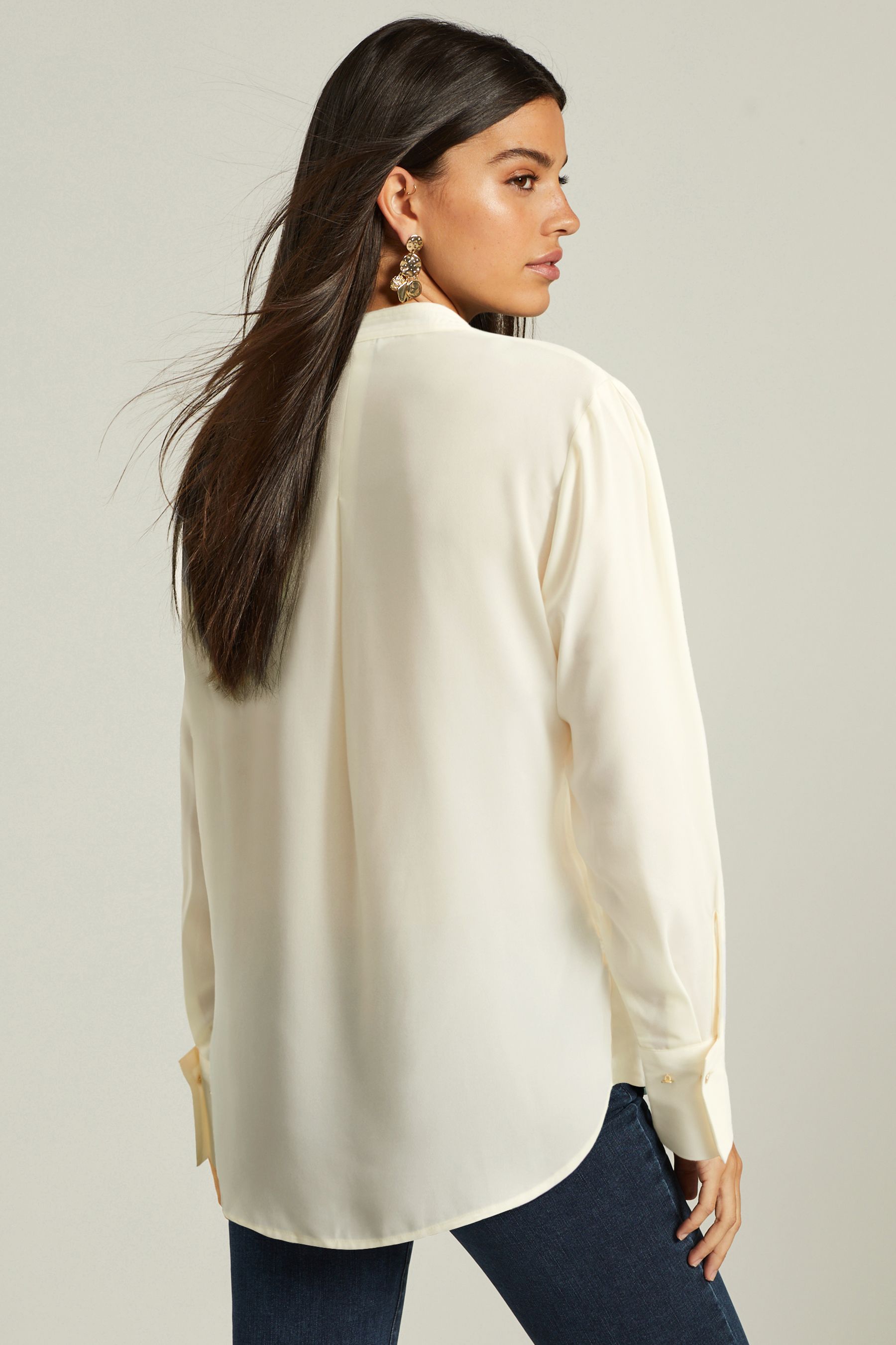 Buy Ecru Cream Long Sleeve Overhead V-Neck Relaxed Fit Blouse from the ...