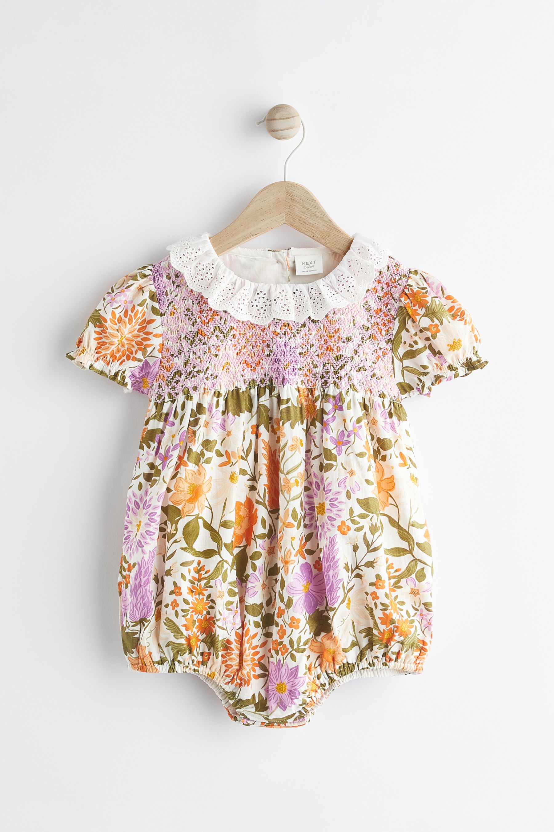 Buy Orange/ Purple Floral Baby Collared Bloomer Romper (0mths-2yrs ...