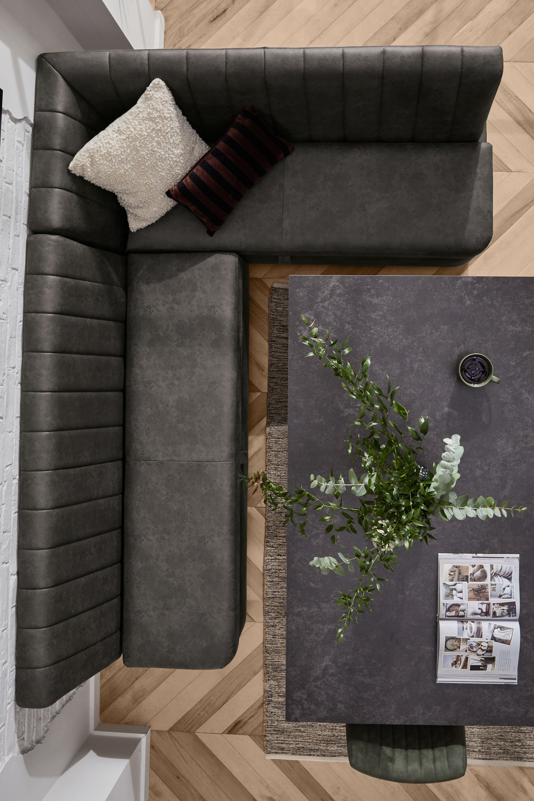 Buy Monza Faux Leather Dark Grey Anderson Corner Corner Storage Dining ...