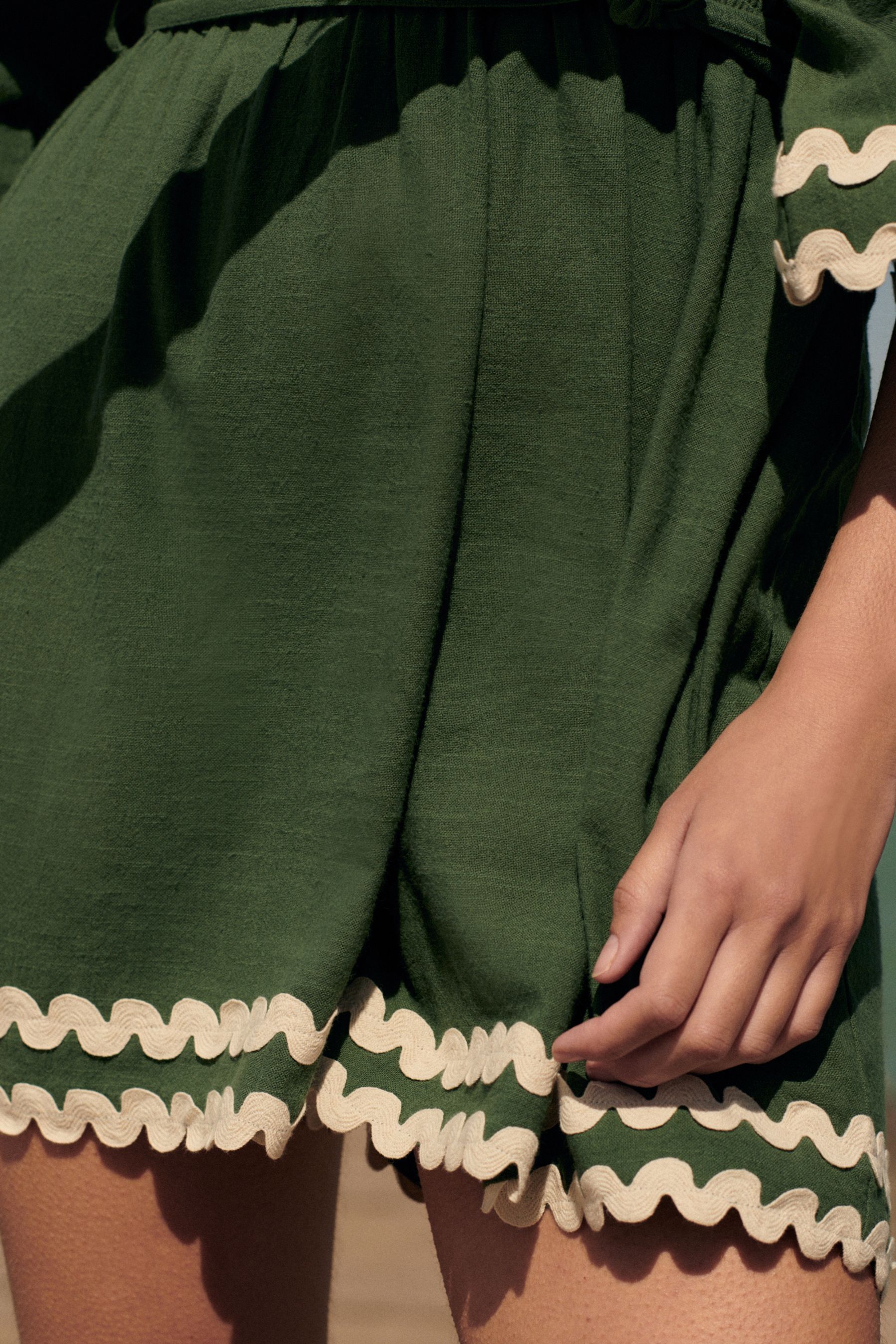 Buy Khaki Green 100% Cotton Wrap Rik Rak Belted Playsuit from the Next ...