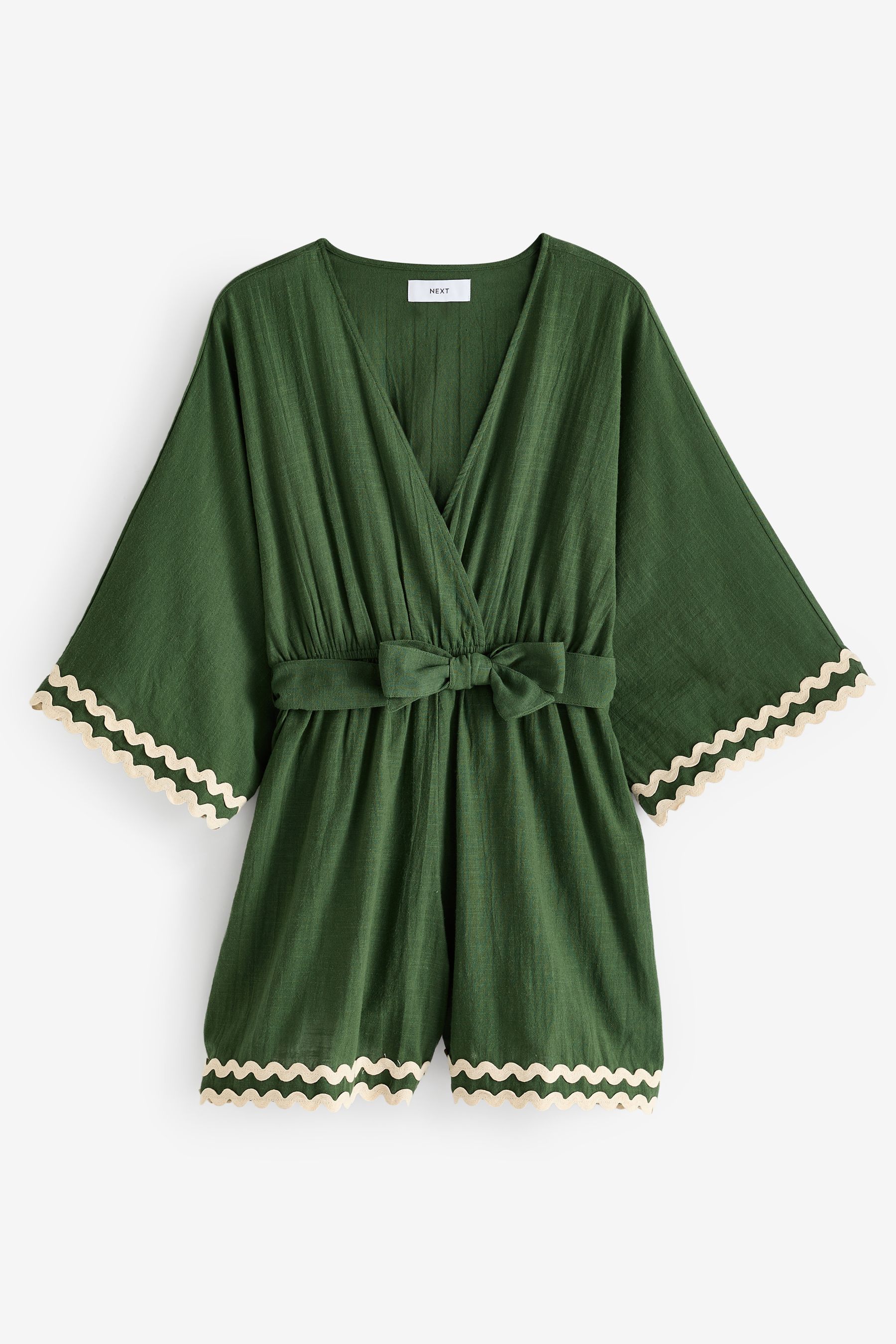 Buy Khaki Green 100% Cotton Wrap Rik Rak Belted Playsuit from the Next ...