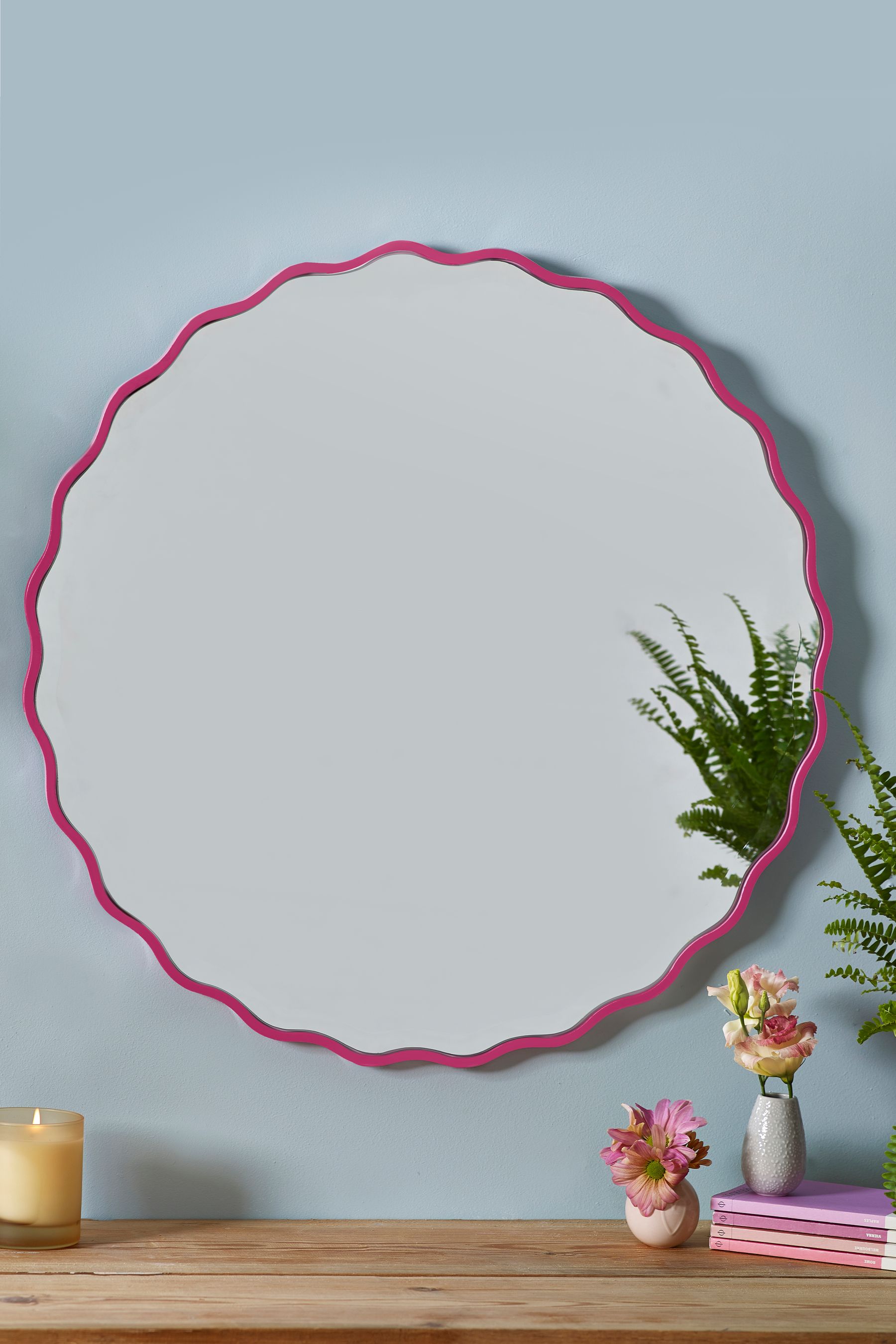 Buy Pink Scalloped Round Wall Mirror 60x60cm from the Next UK online shop