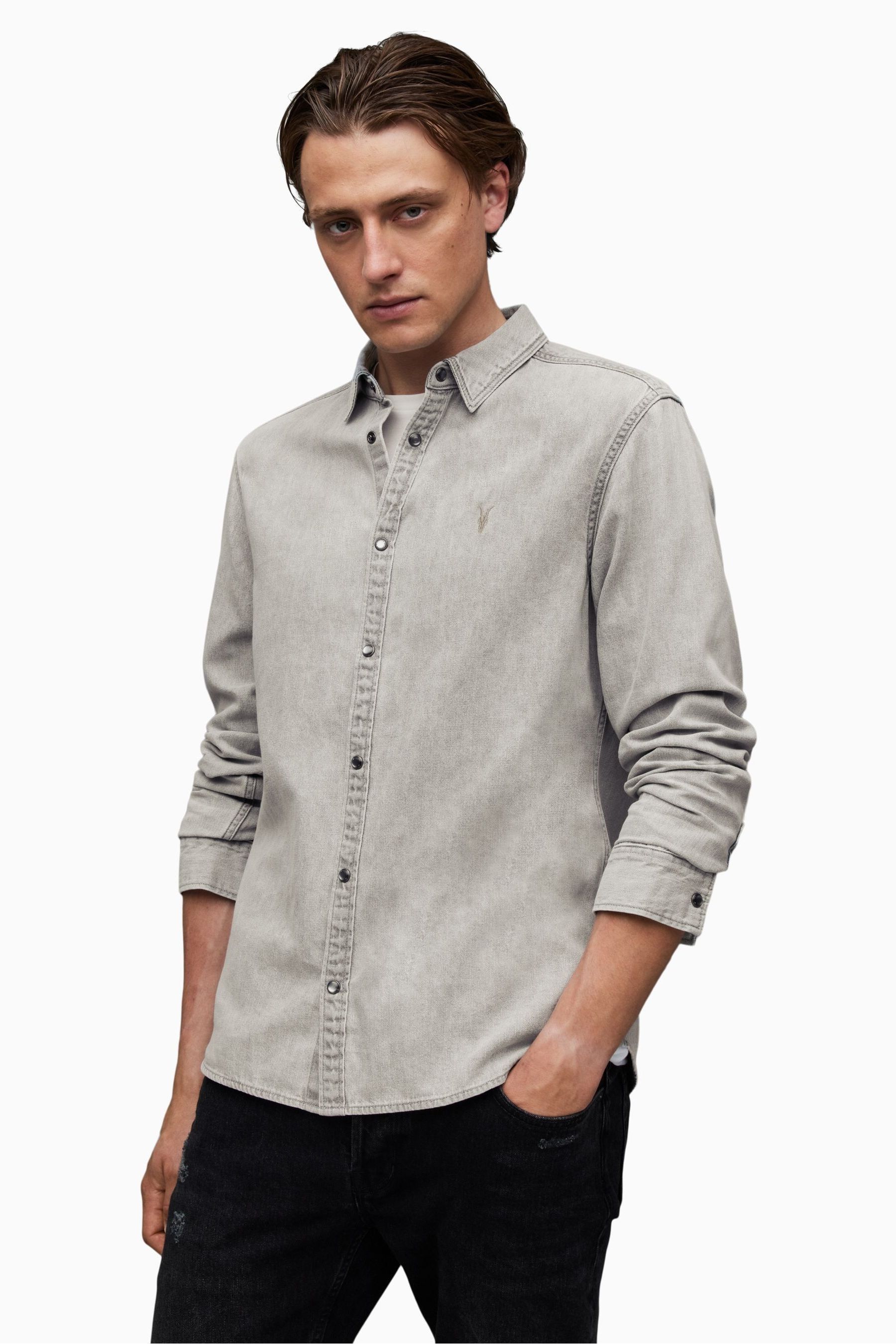 Buy AllSaints Grey Gleason Long Sleeve Shirt from the Next UK online shop