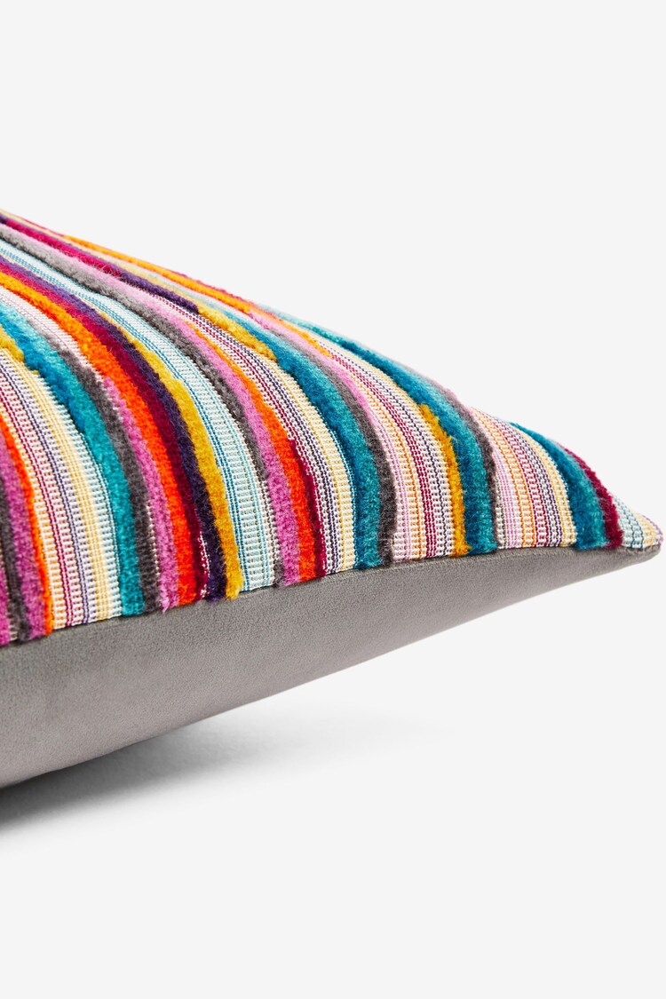 Buy Multi Bright 59 x 59cm Cut Velvet Stripe Cushion from the Next UK ...