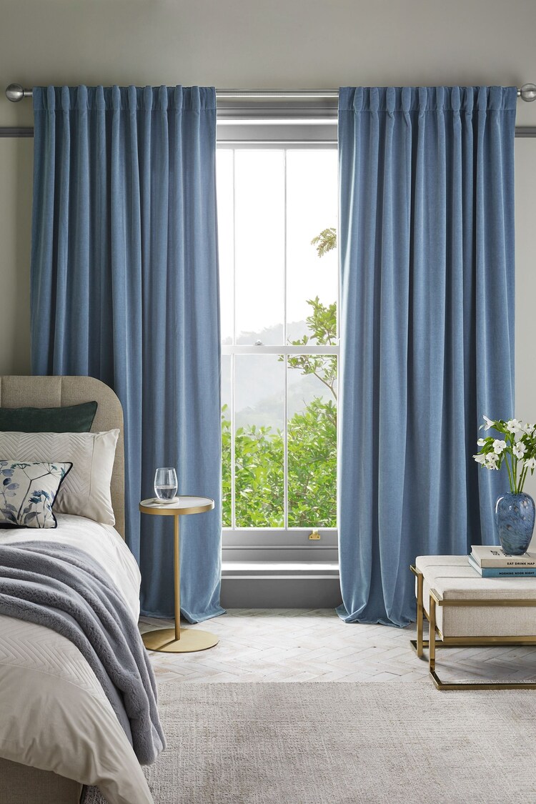 Buy Light Blue Sumptuous Velvet Hidden Tab Top Lined Curtains from the ...