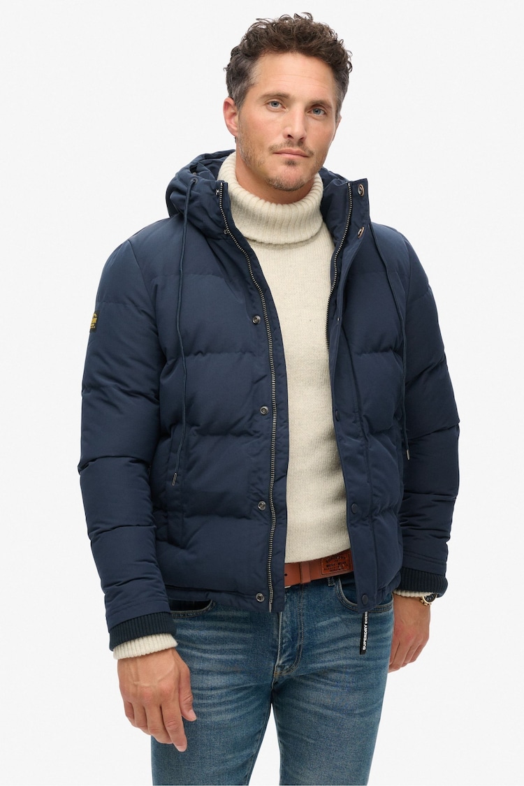 Buy Superdry Blue Everest Hooded Puffer Jacket from the Next UK online shop