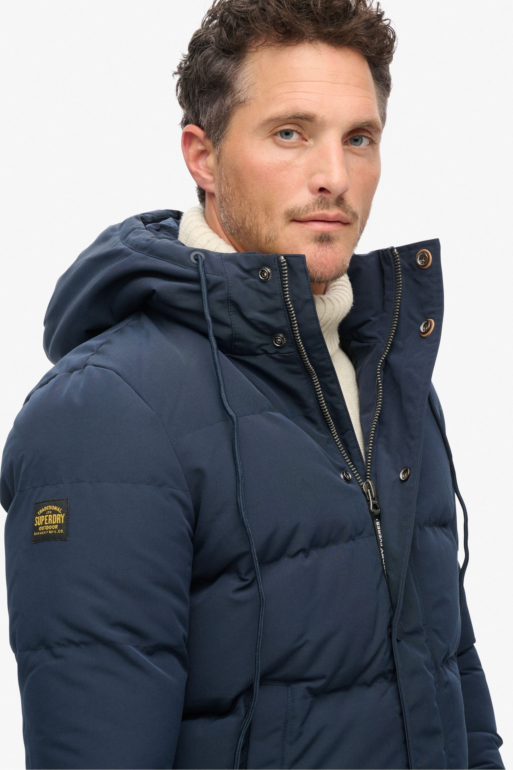 Buy Superdry Blue Everest Hooded Puffer Jacket from the Next UK online shop