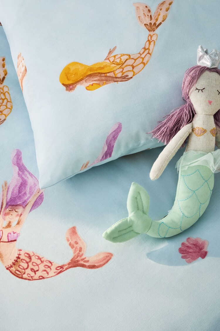 Buy Soft Blue Mermaids 100% Cotton Duvet Cover And Pillowcase Set from ...