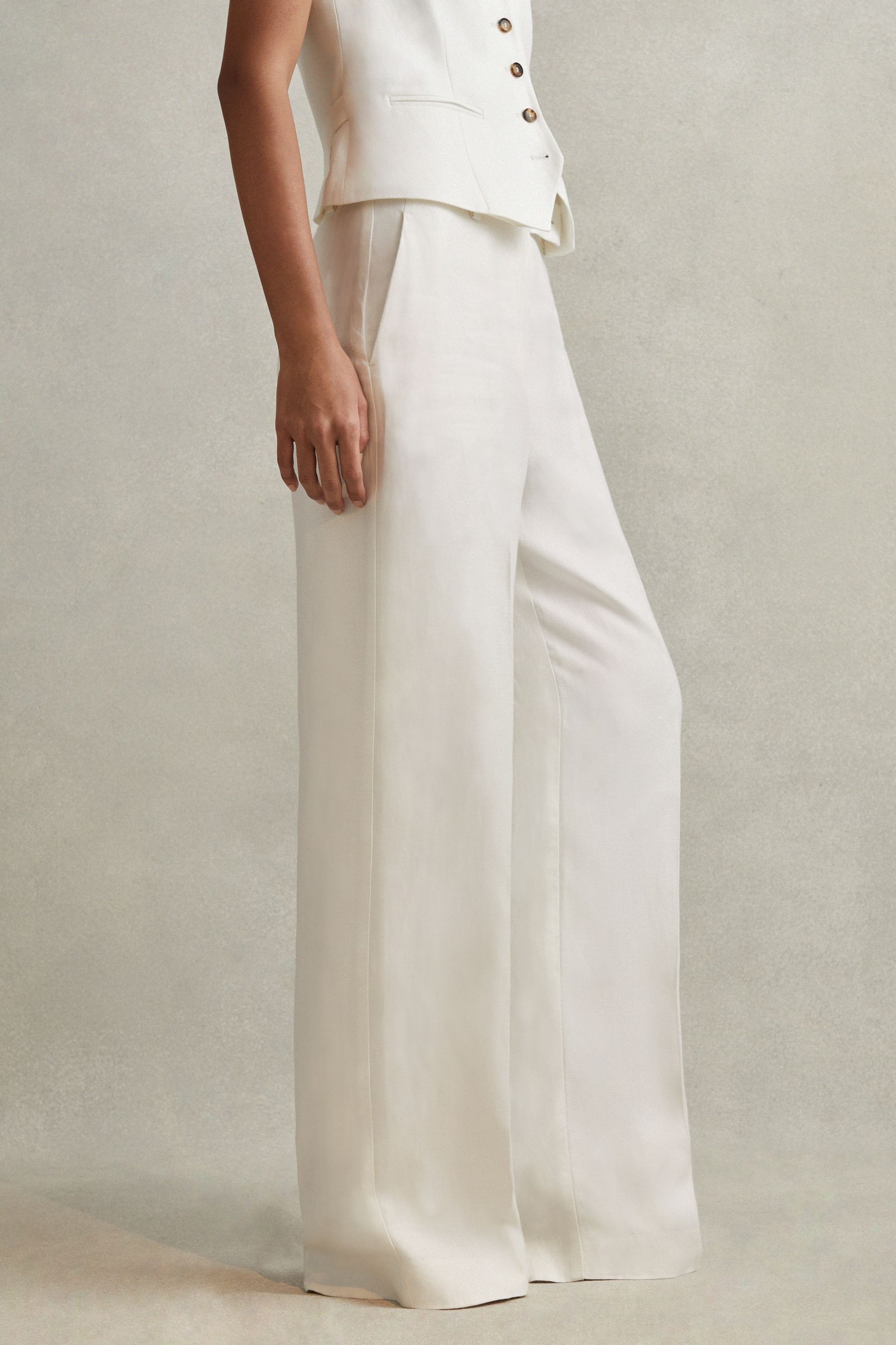 Buy Reiss White Lori Viscose-Linen Wide Leg Suit Trousers from the Next ...