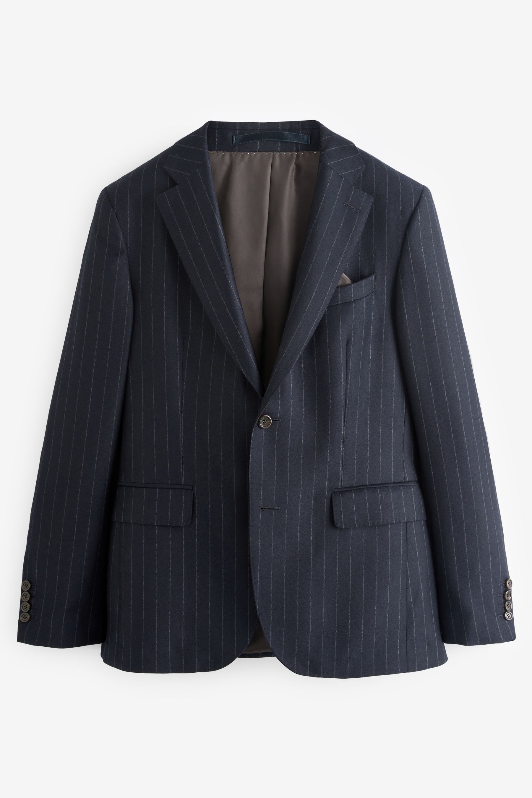 Buy Navy Blue Slim Fit Signature Empire Mills British Wool Stripe Suit ...