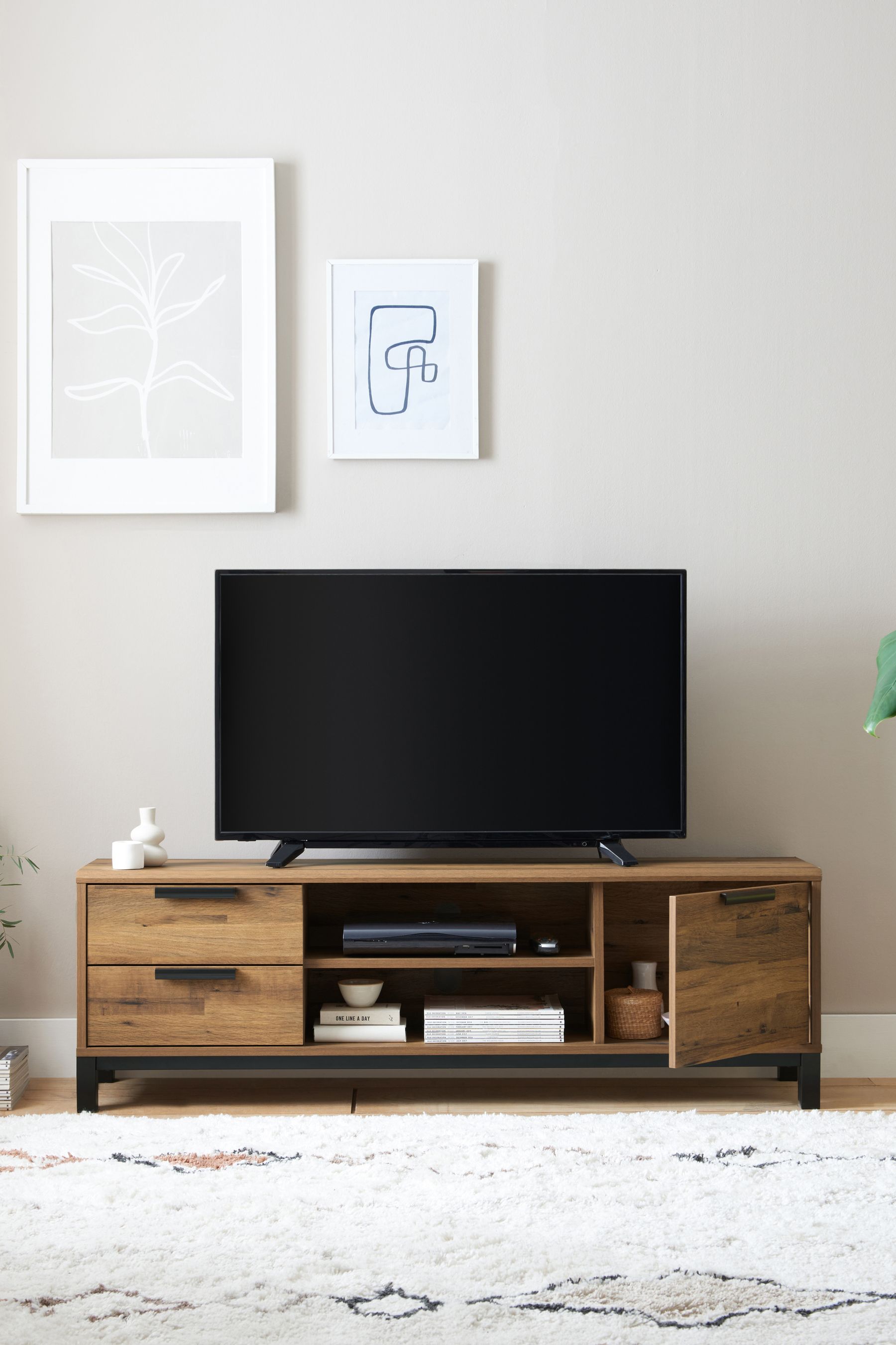 Buy Dark Bronx Oak Effect Compact Up to 65 inch TV Unit from the Next ...