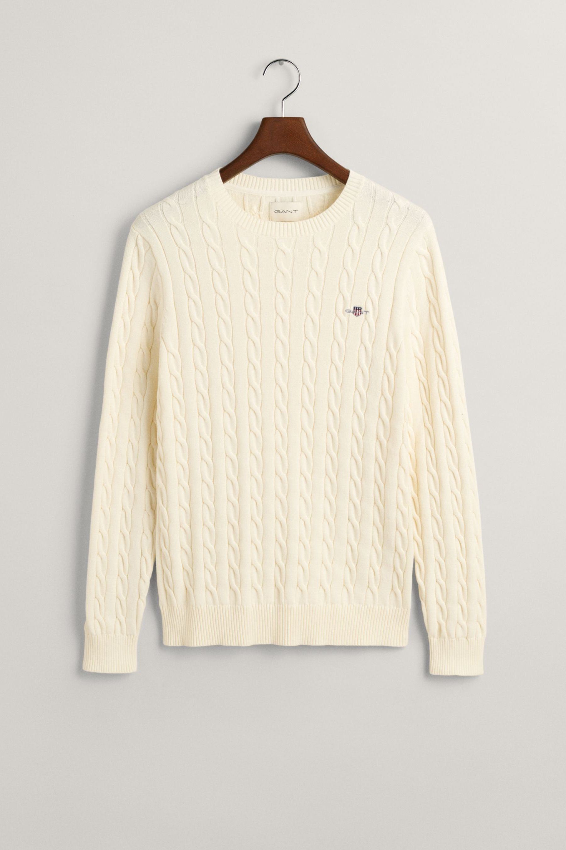 Buy GANT Cream 100% Cotton Cable Crew Neck Jumper from the Next UK ...