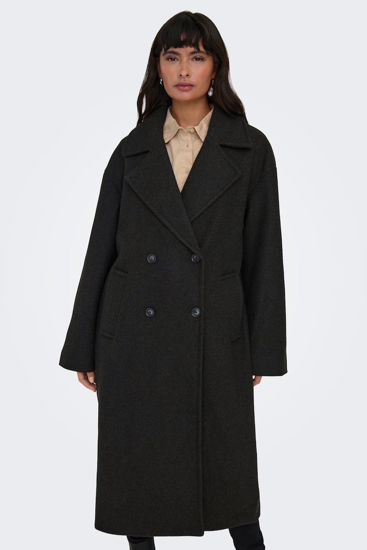 Buy ONLY Grey Double Breasted Button Up Smart Longline Coat from the ...